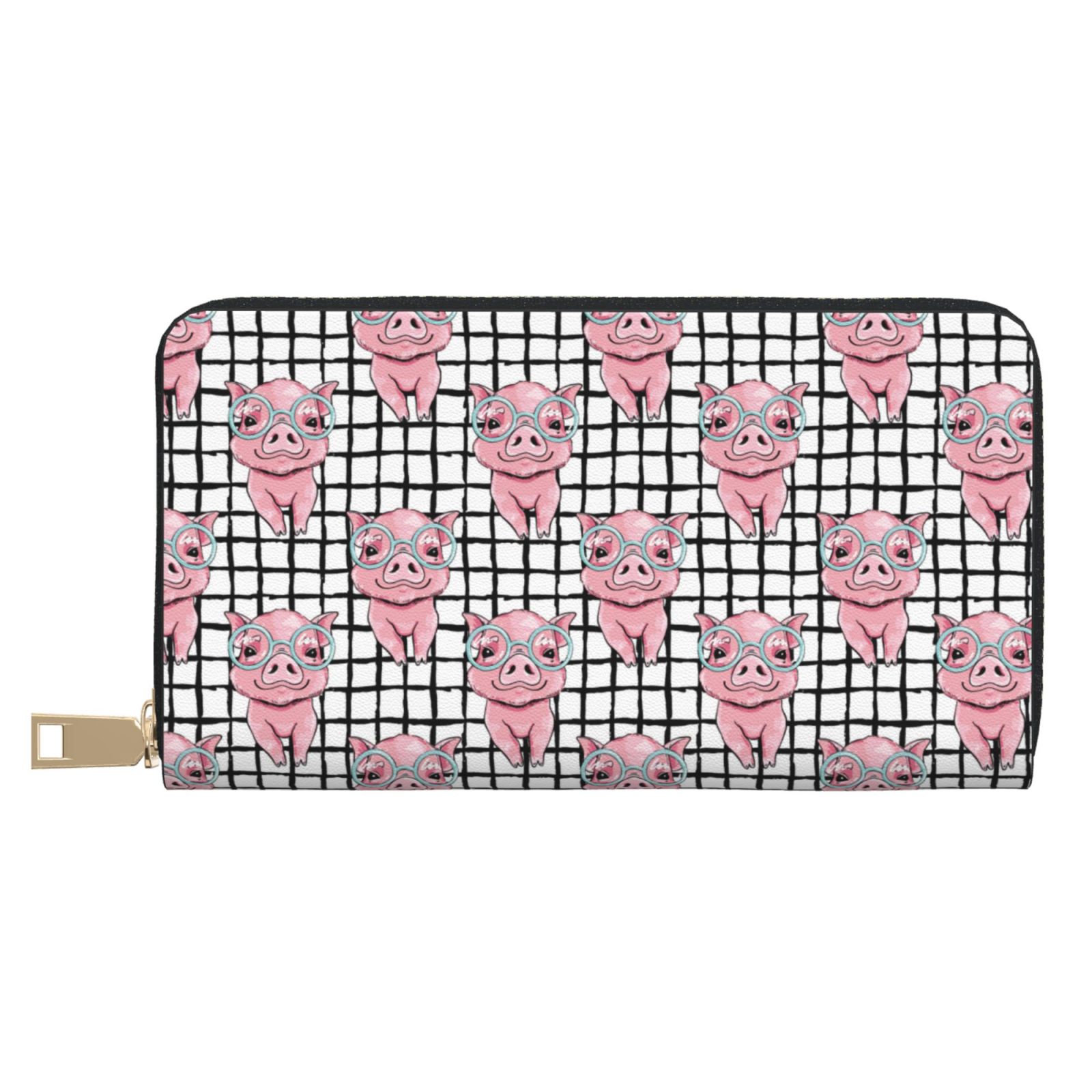 Cartoon Cute Pig with Glasses Wallet Women, Leather Bifold Multi Card ...