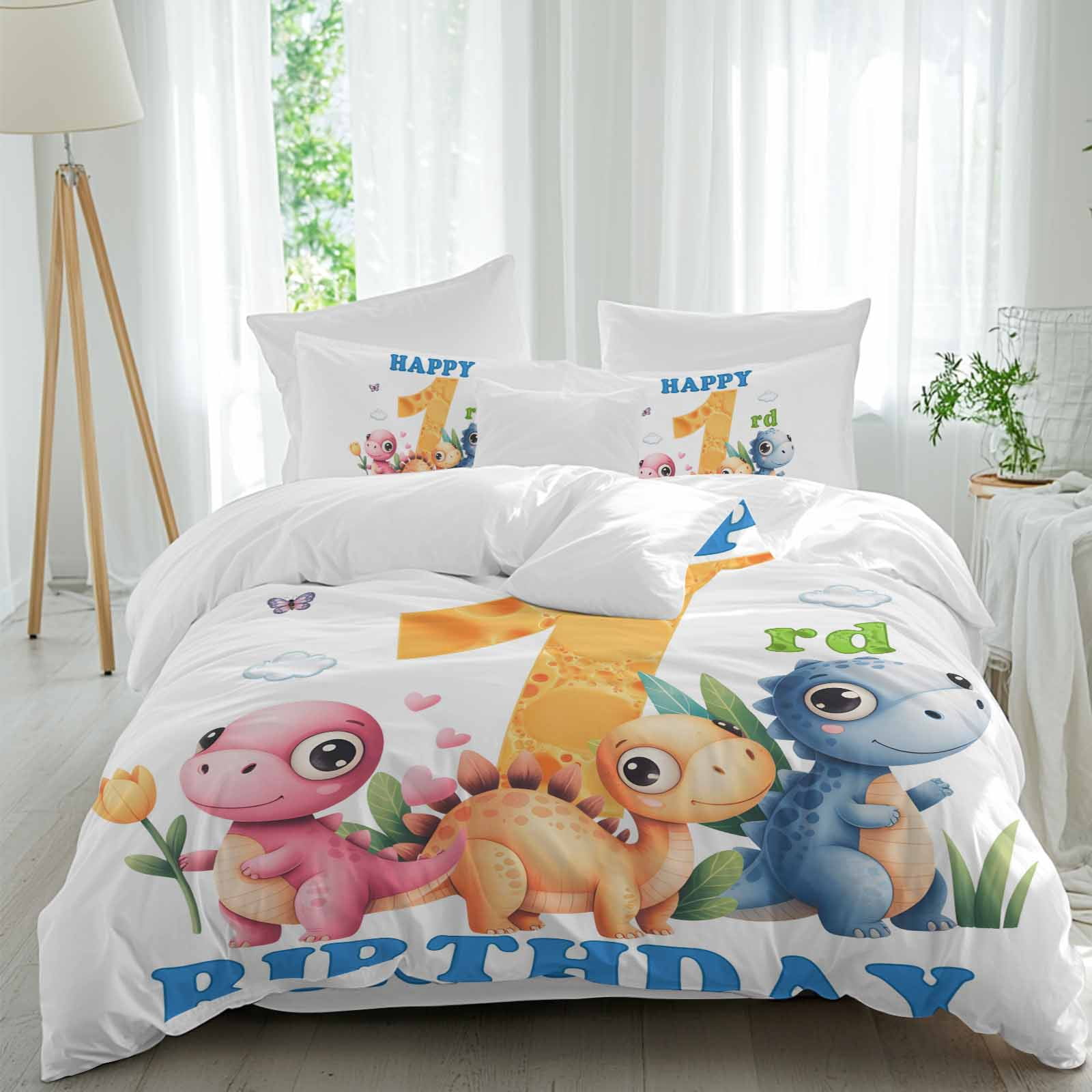Cartoon Cute Pink Orange Blue Dinosaurs California King Size Bed Set ...