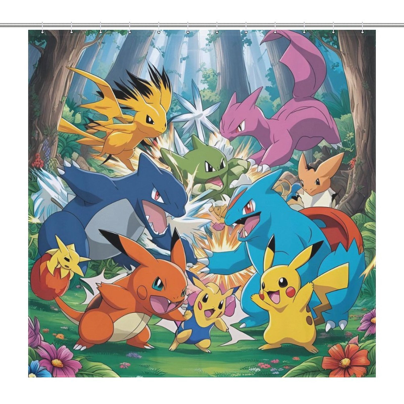 Cartoon Cute Pokémon Pikachu Shower Curtain,Shower Curtain Liner,Bath ...