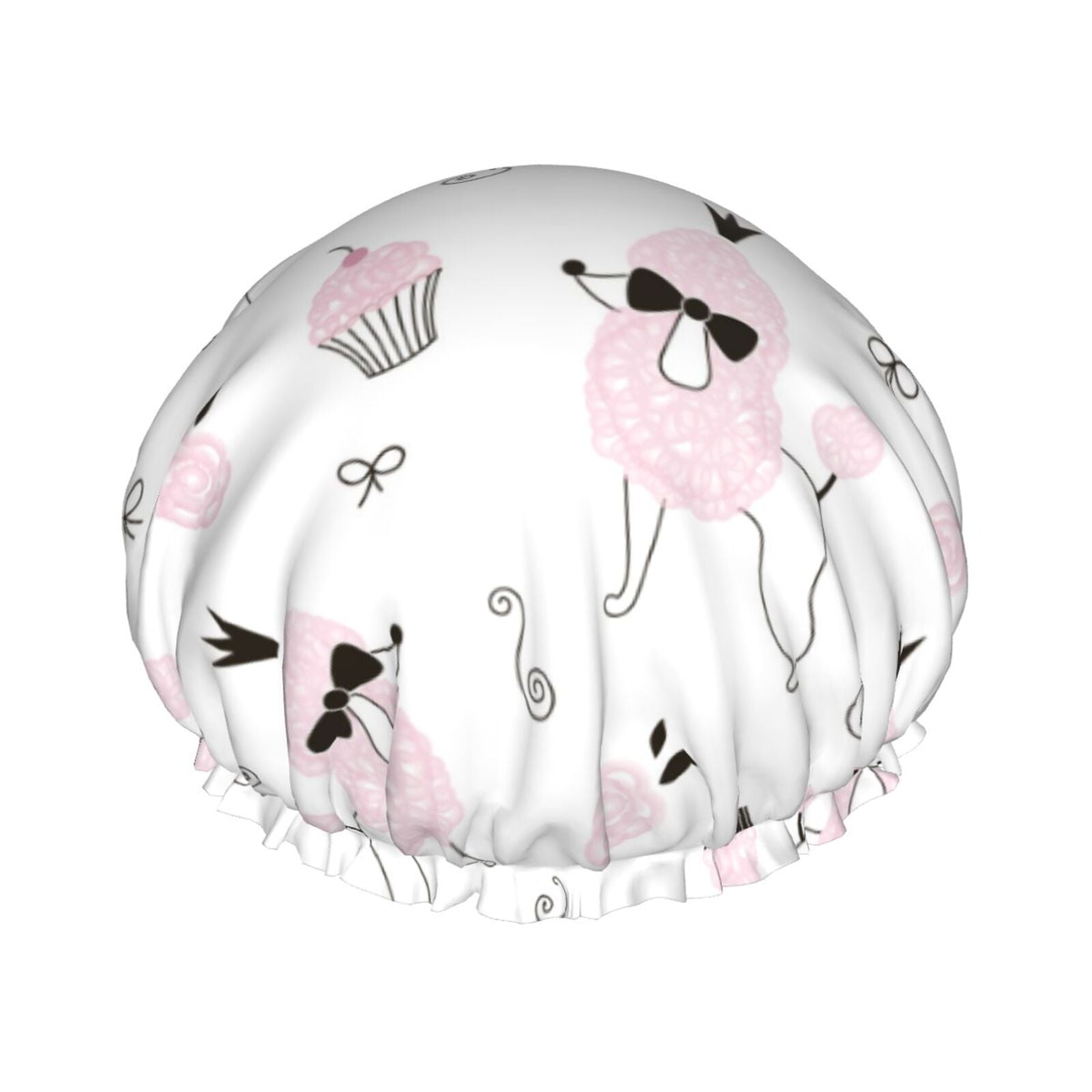 Cartoon Cute Poodle Dog Pink Cake Shower Cap, Reusable Bath Hair Hat ...