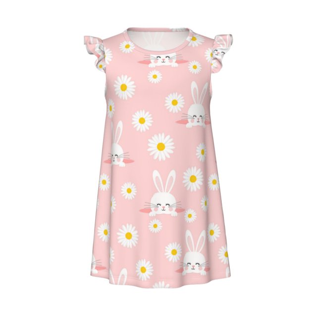 Cartoon Cute Rabbit Daisy Pink Girls Nightgowns, Short Sleeves Princess ...