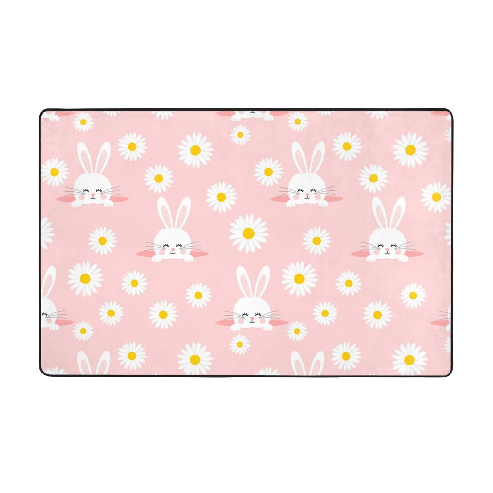 Cartoon Cute Rabbit Daisy Pink Shaggy Area Rug, Rugs for Living Room ...