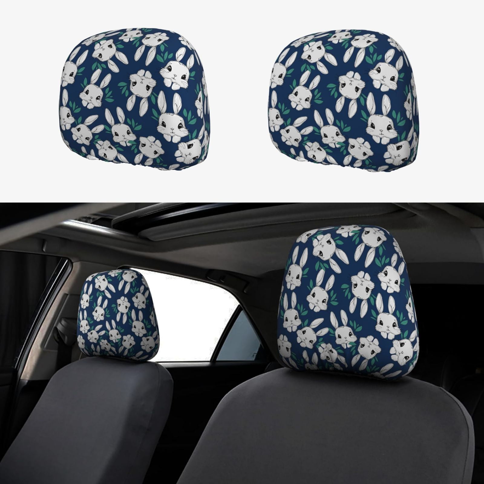Cartoon Cute Rabbit Face Leaf Headrest Cover for Cars, 2Pack Car ...