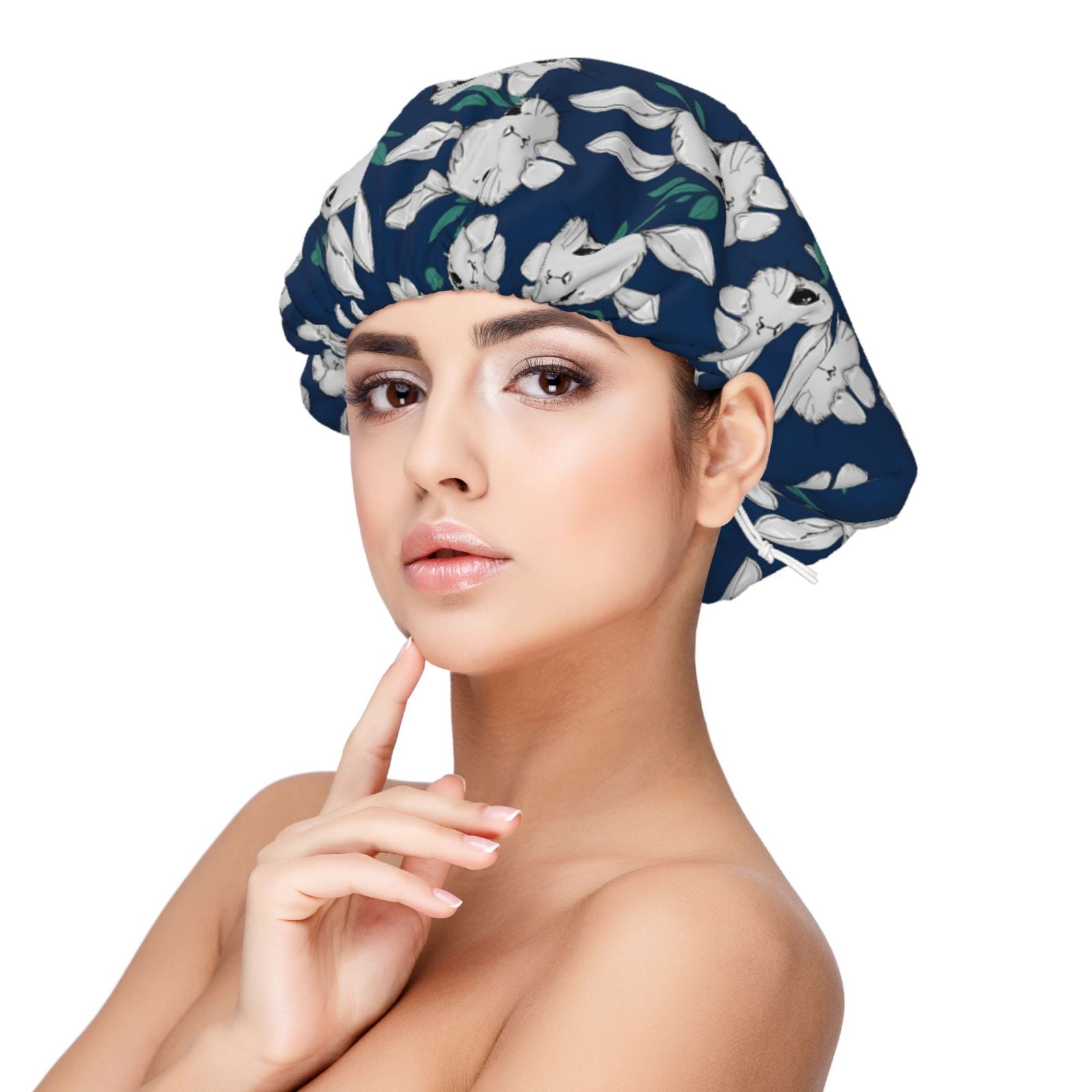 Cartoon Cute Rabbit Face Leaf Silk Bonnet for Sleeping Women Men ...
