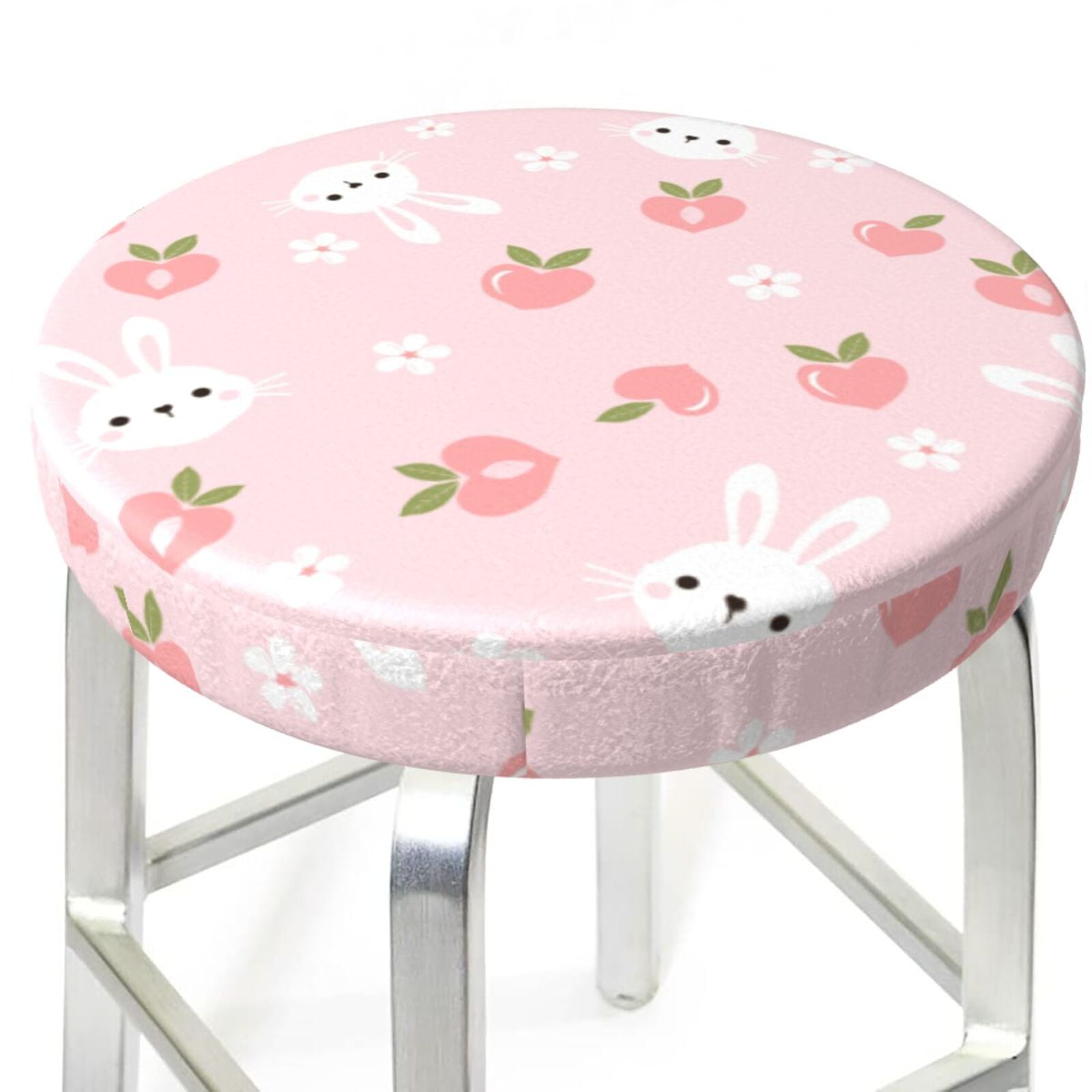 Cartoon Cute Rabbit Flower Pink Bar Stool Covers - Stretch Round Seat ...