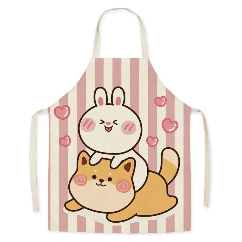 Cartoon Cute Rabbit Linen Sleeveless Aprons for Women Fashion Apron ...