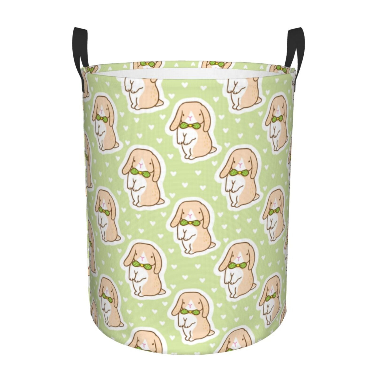 Cartoon Cute Rabbit Love Green Laundry Basket with Handles ...
