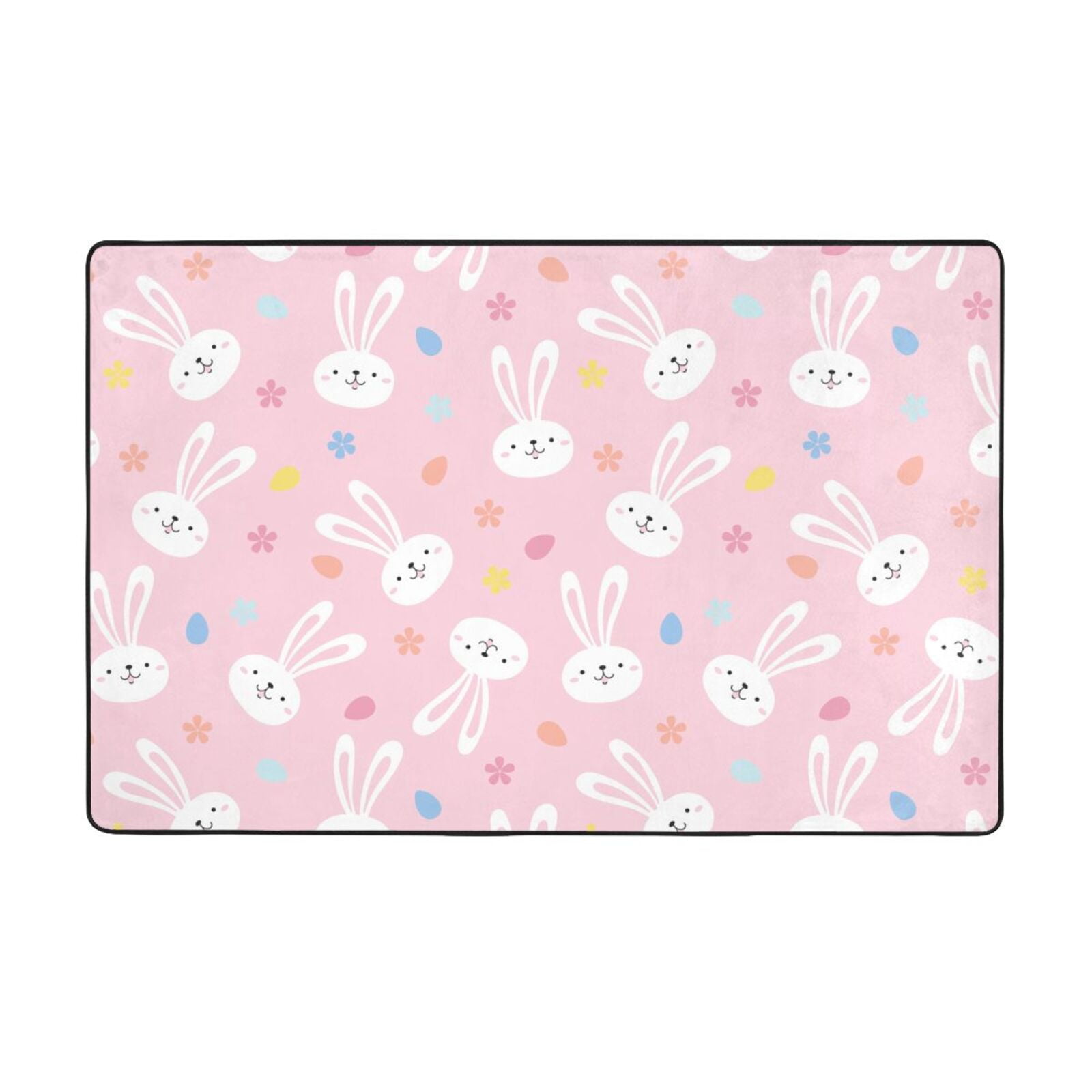 Cartoon Cute Rabbit Pink Flower Soft Indoor Outdoor Rug, Washable Rugs ...