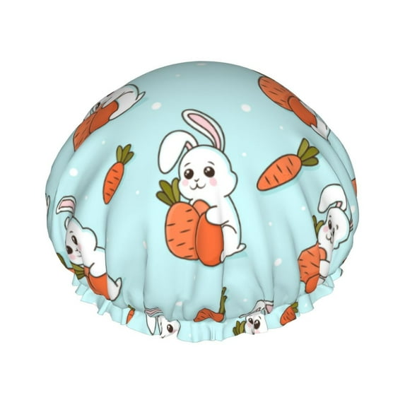 Cartoon Cute Rabbit Radish_A Shower Cap, Double Layers Shower Cap ...