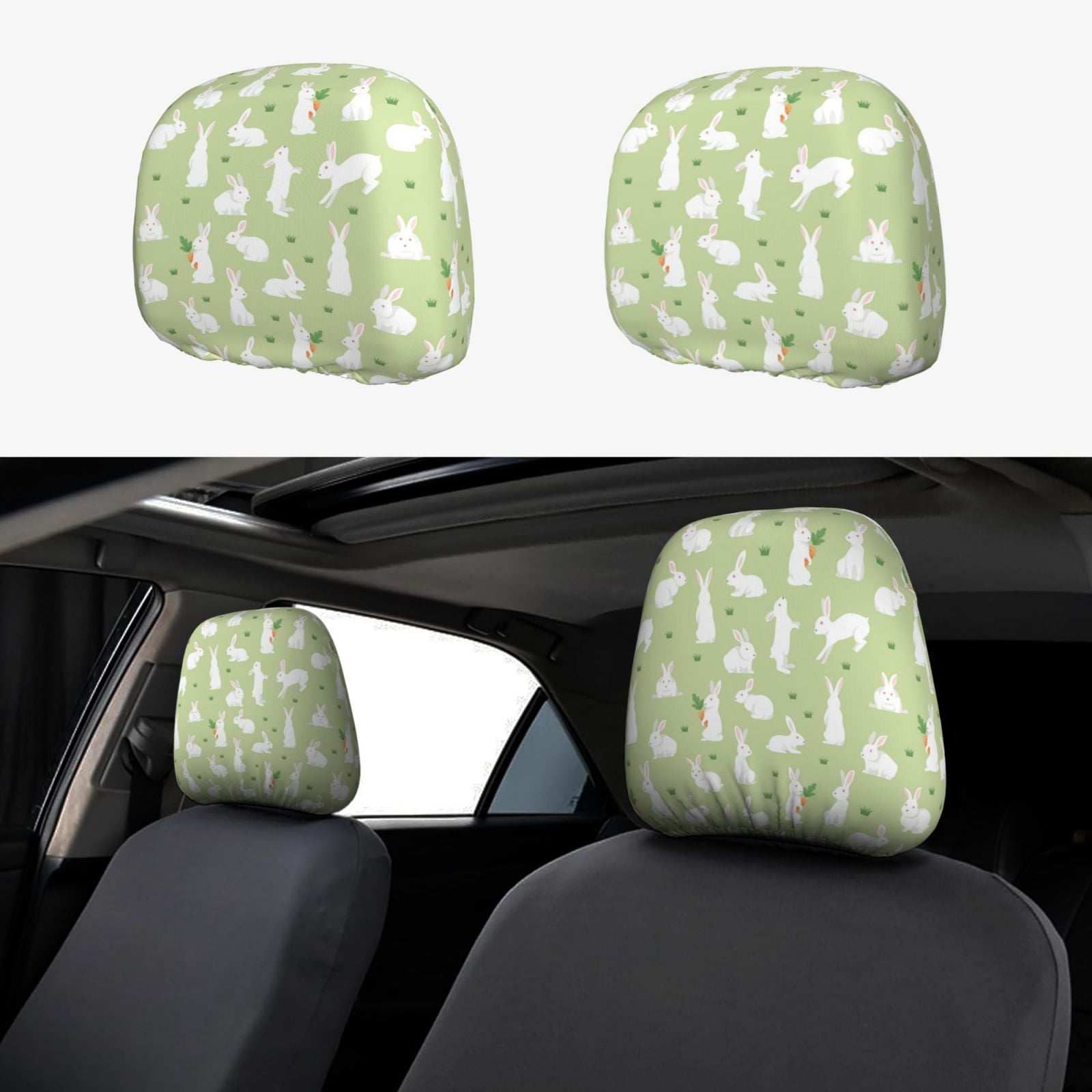 Cartoon Cute Rabbit Radish Grass Headrest Cover for Cars, 2Pack Car ...