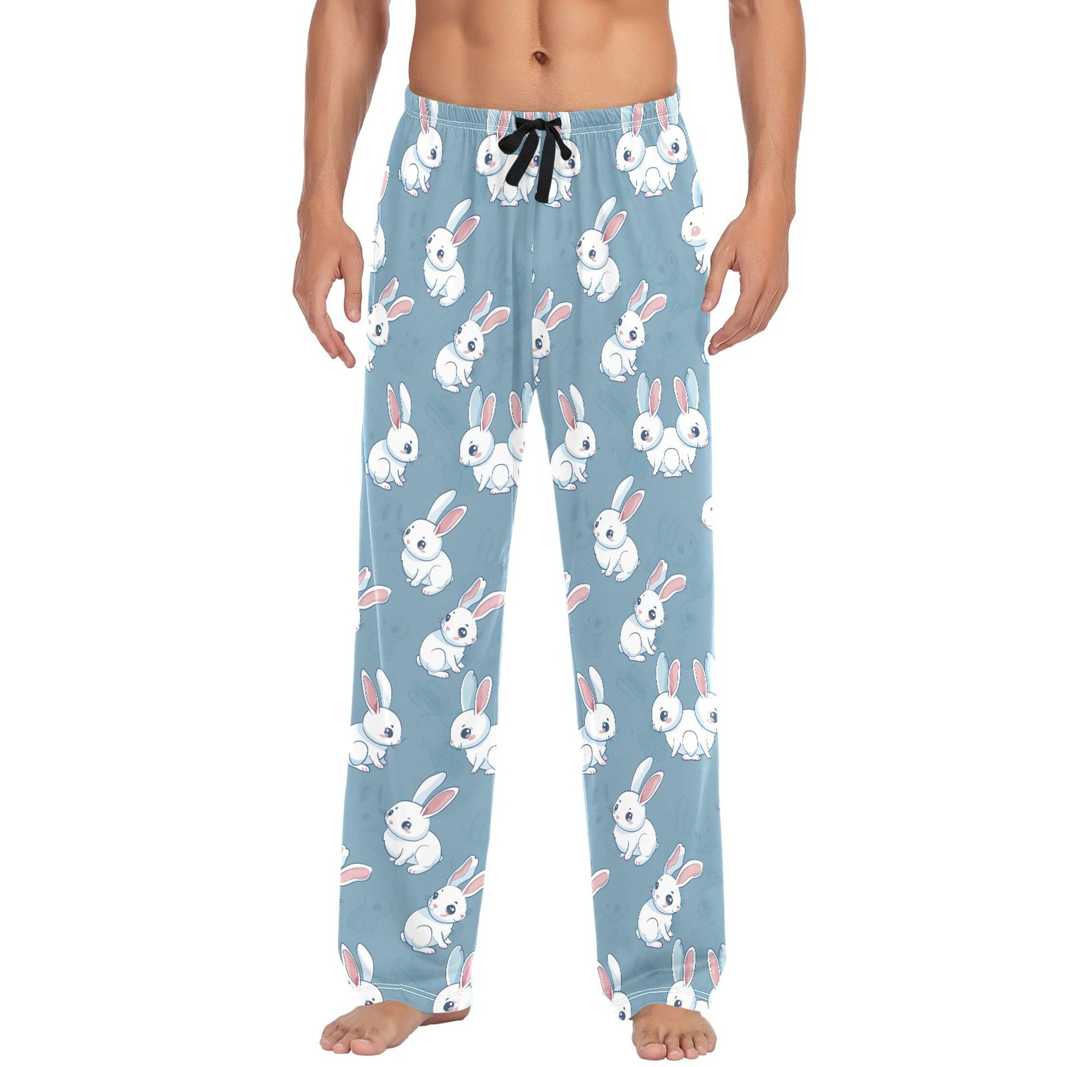 Cartoon Cute Rabbits Men's Pajama Pants Cotton Long Sleepwear Lounge ...