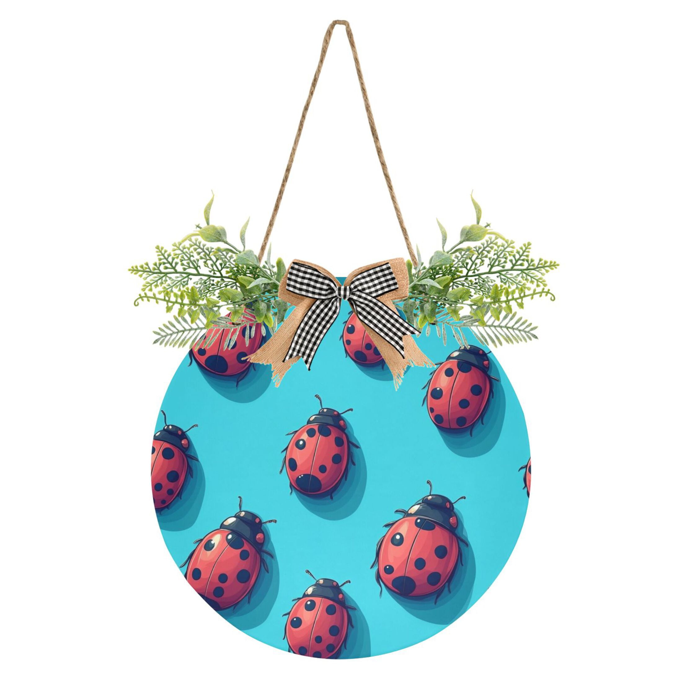 Cartoon Cute Red Ladybugs Front Door Porch Decoration Hanging Sign with ...