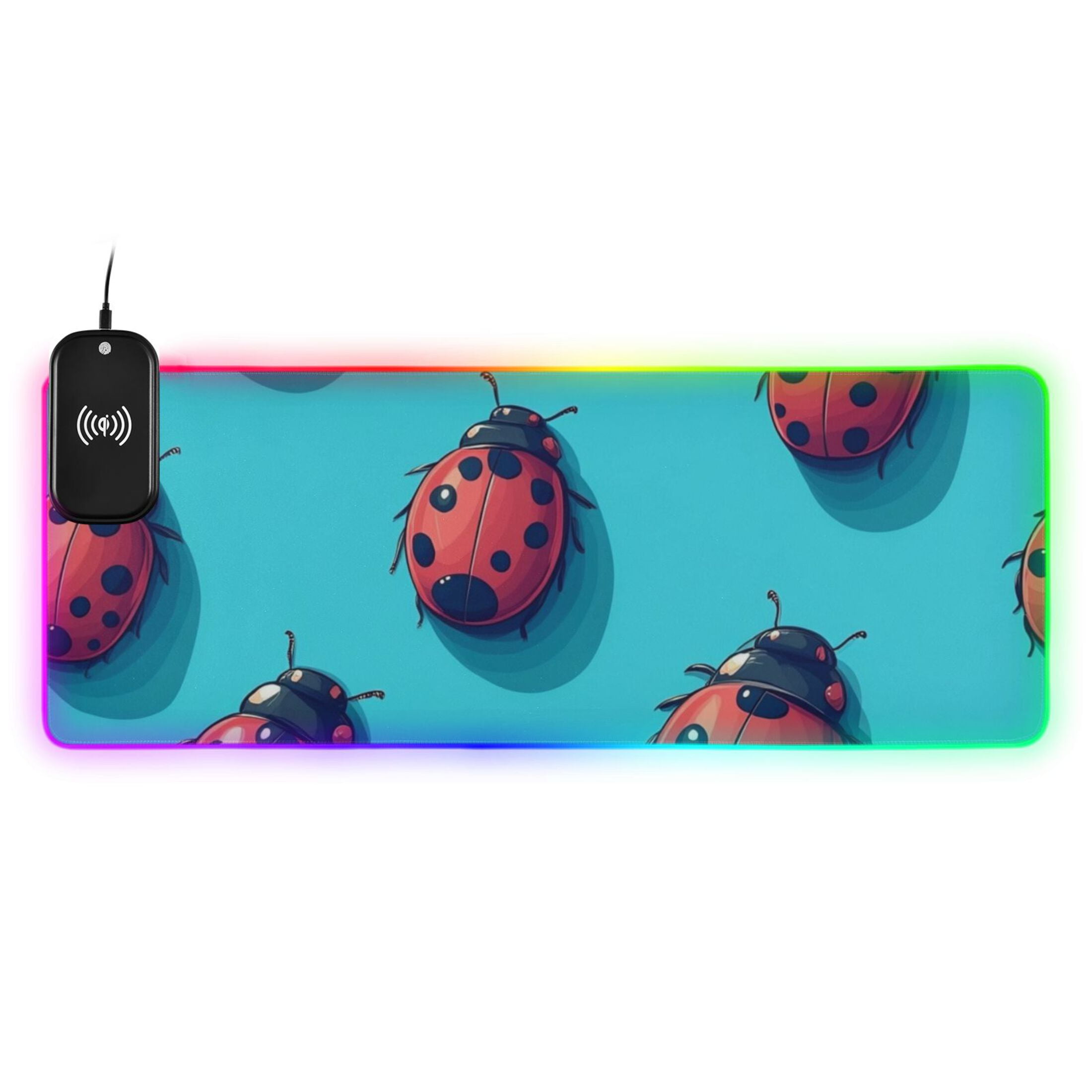 Cartoon Cute Red Ladybugs Wireless Charging RGB Gaming Mouse Pad Large ...