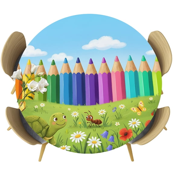 Cartoon Cute Round Tablecloth 55-60 Inch Round Fitted Table Cloth with ...