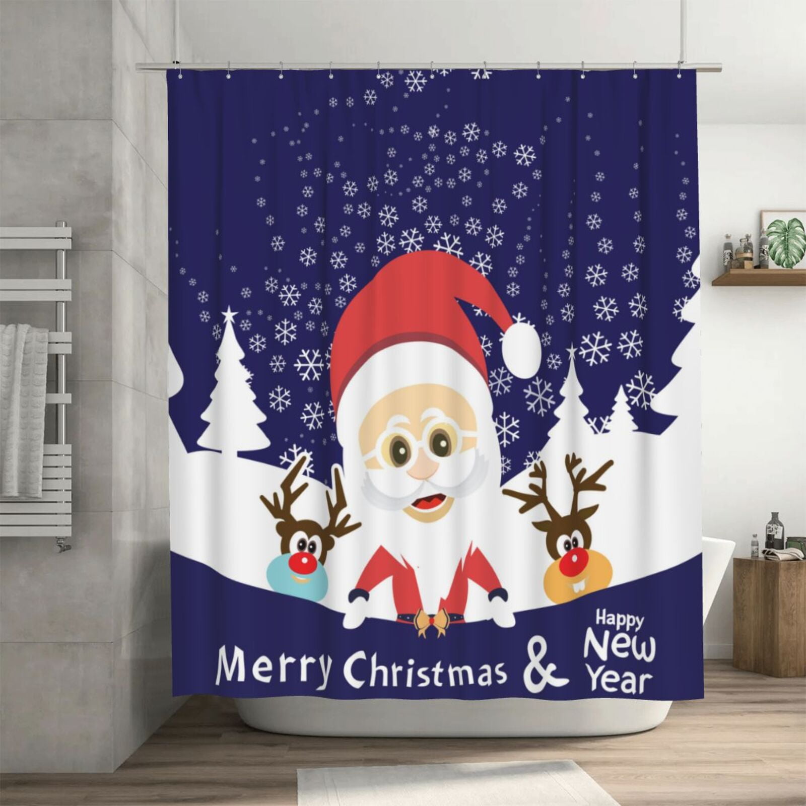 Cartoon Cute Santa Pattern Shower Curtain, Christmas Comic Waterproof ...