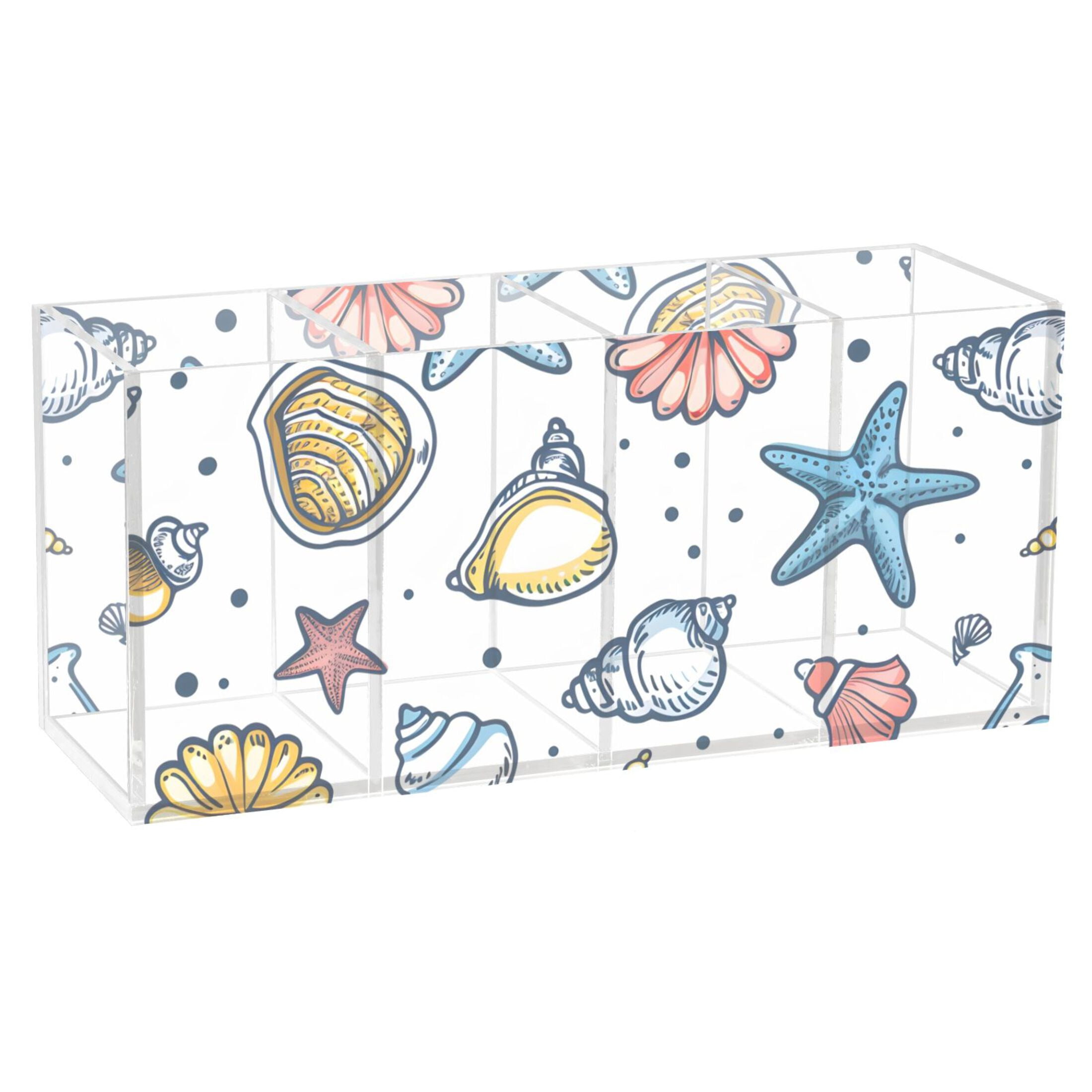 Cartoon Cute Seashells Acrylic Pen Holder Cup 4 Compartments Clear ...
