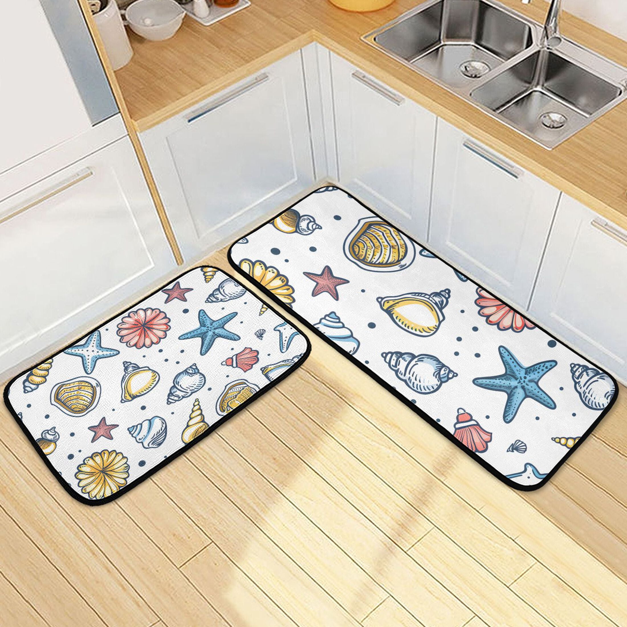 Cartoon Cute Seashells Kitchen Mats Set 2 Piece Non Slip Floor Foam ...