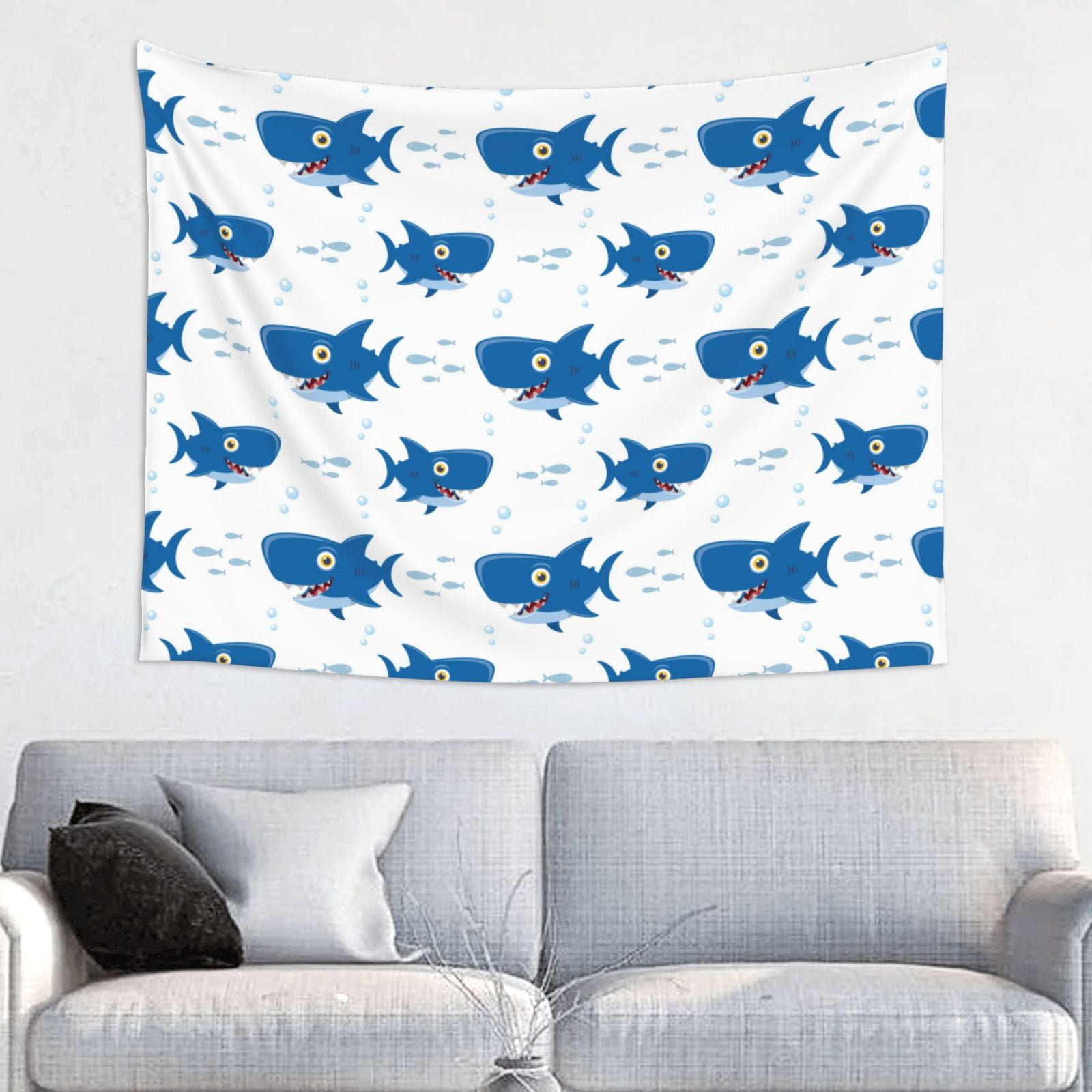 Cartoon Cute Shark Blue_A Tapestry for Bedroom - Tapestry Wall Hanging ...