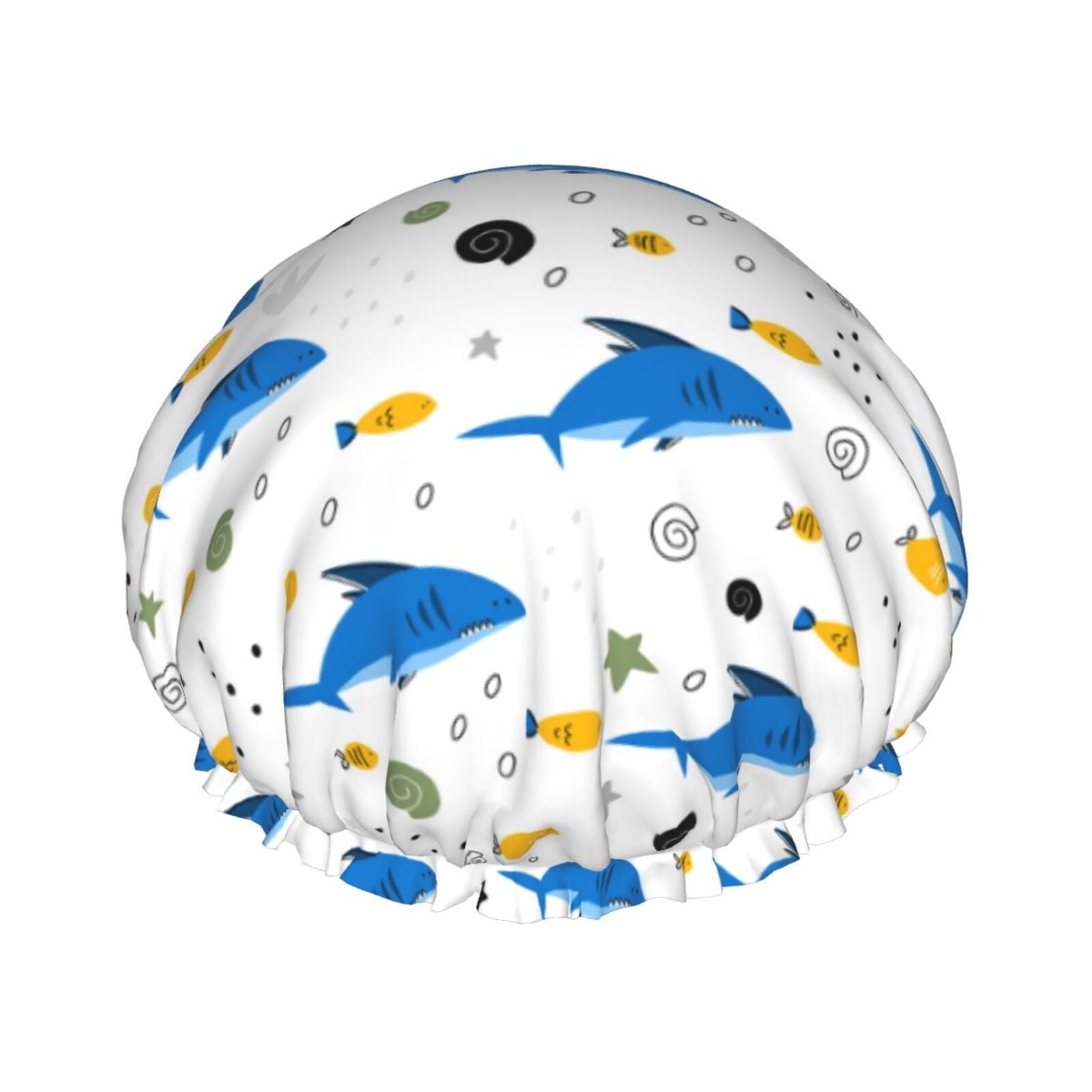 Cartoon Cute Shark Shower Cap for Women, Double Waterproof Layers ...