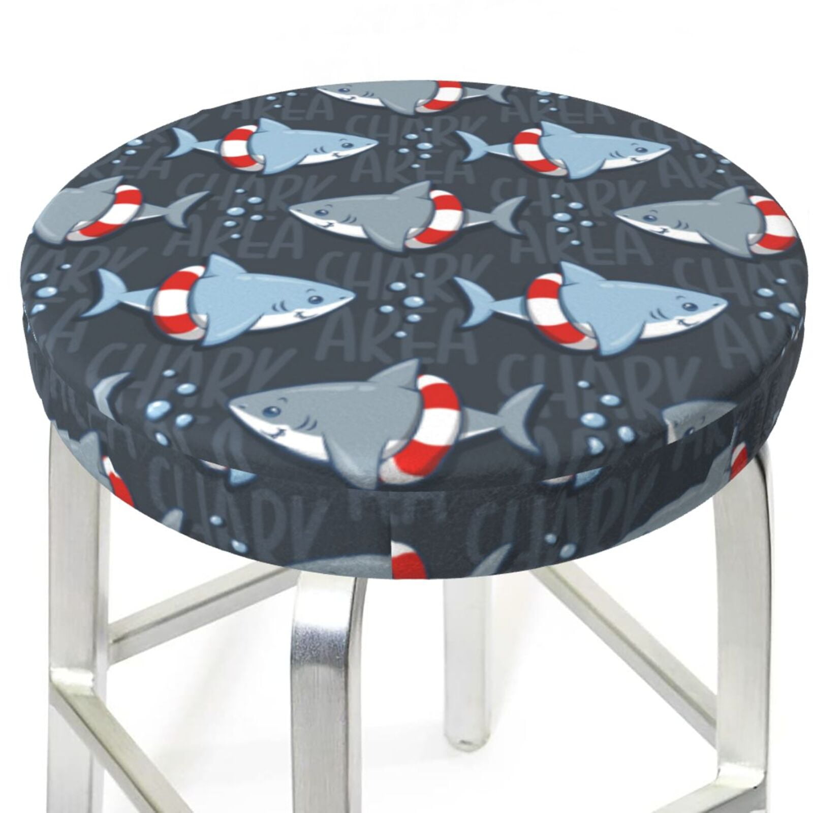 Cartoon Cute Shark Swimming Ring Round Bar Stool Covers, Soft Velvet ...