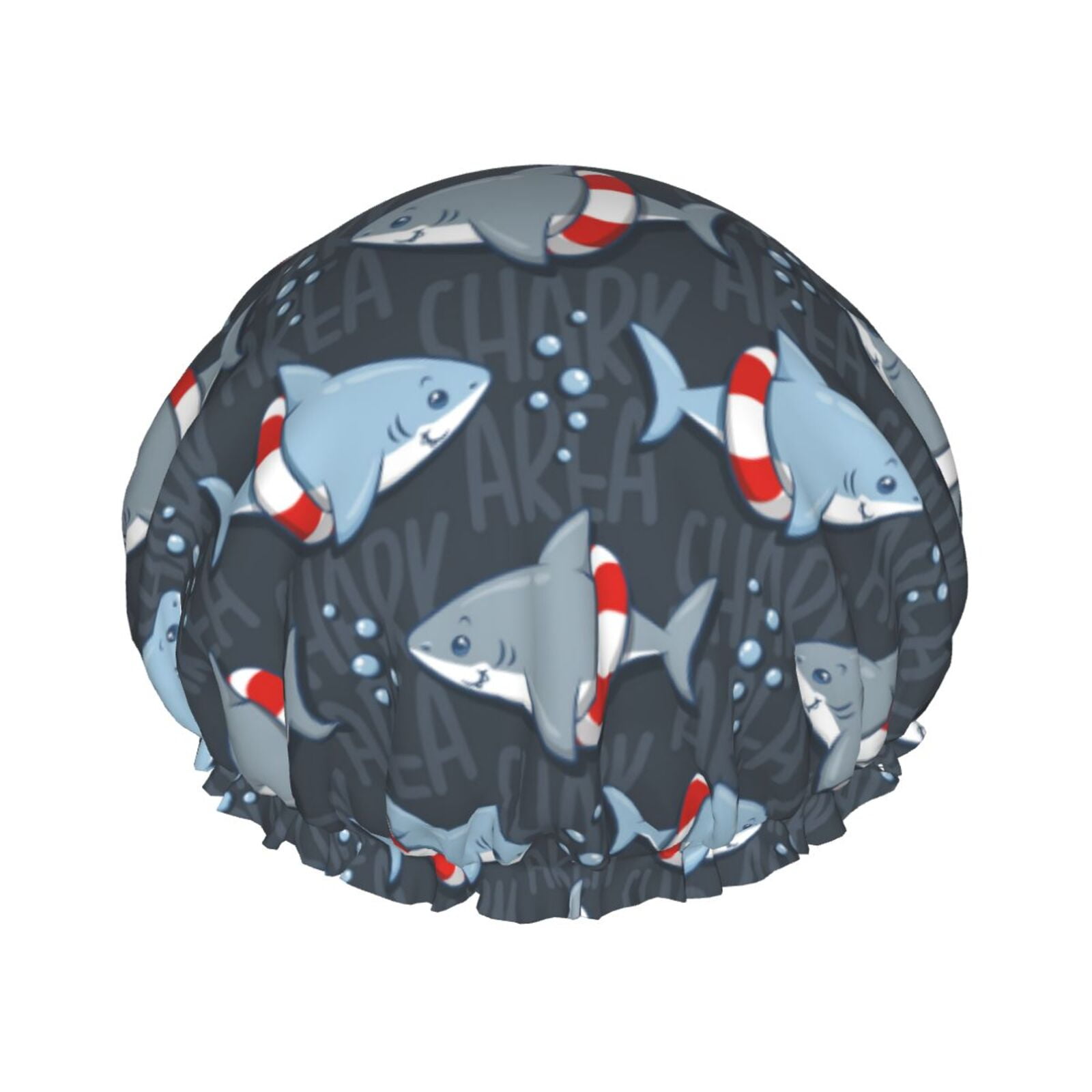 Cartoon Cute Shark Swimming Ring Shower Cap, Reusable Bath Hair Hat for ...