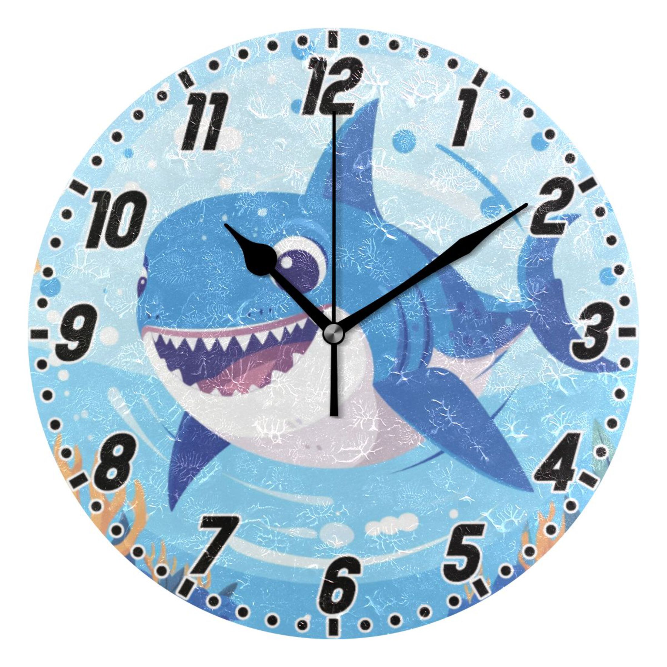 Cartoon Cute Shark with Fish Wall Clock 9.8 inch Battery Operated ...