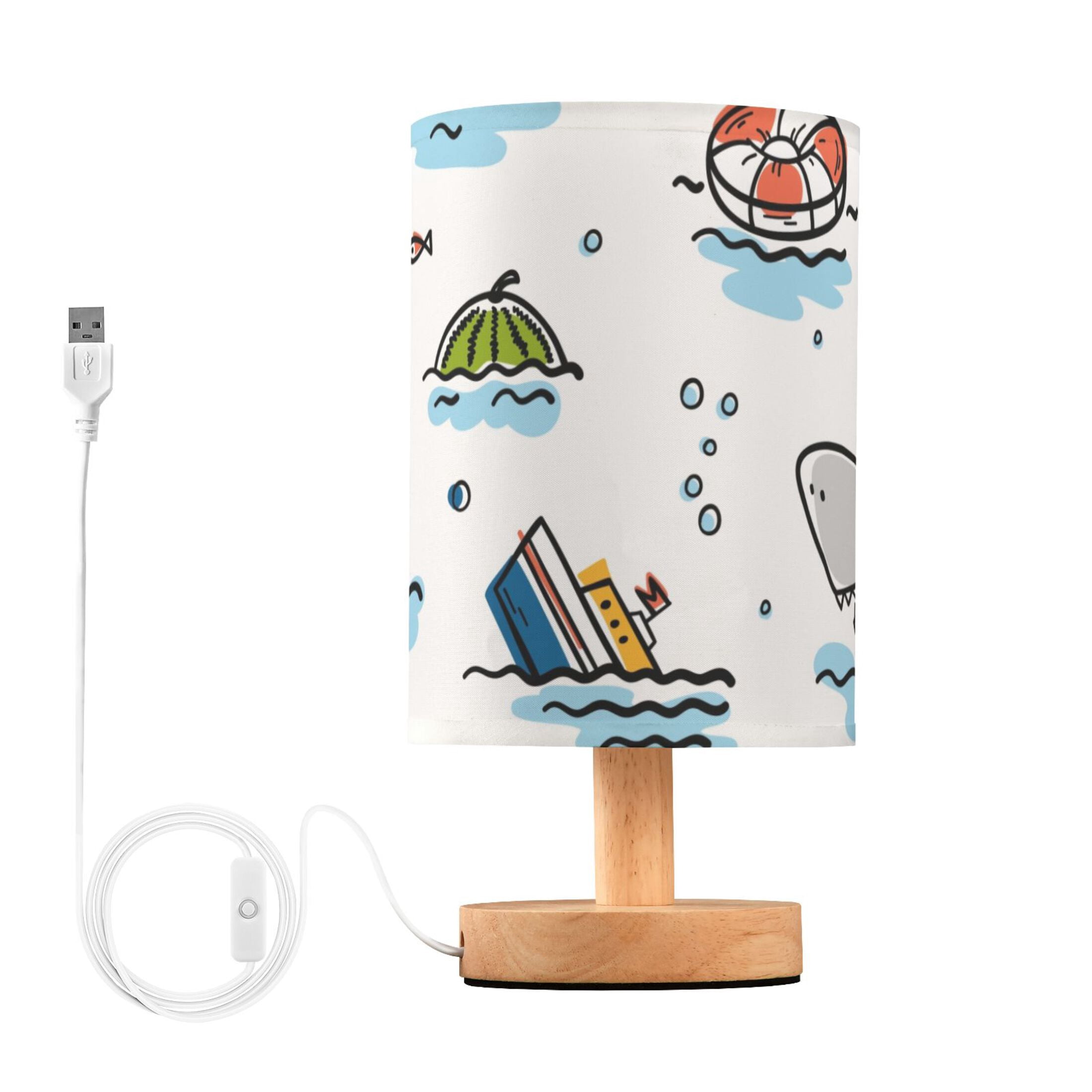 Cartoon Cute Shark with Sea Bedside Table Lamp LED Warm Lights with USB ...