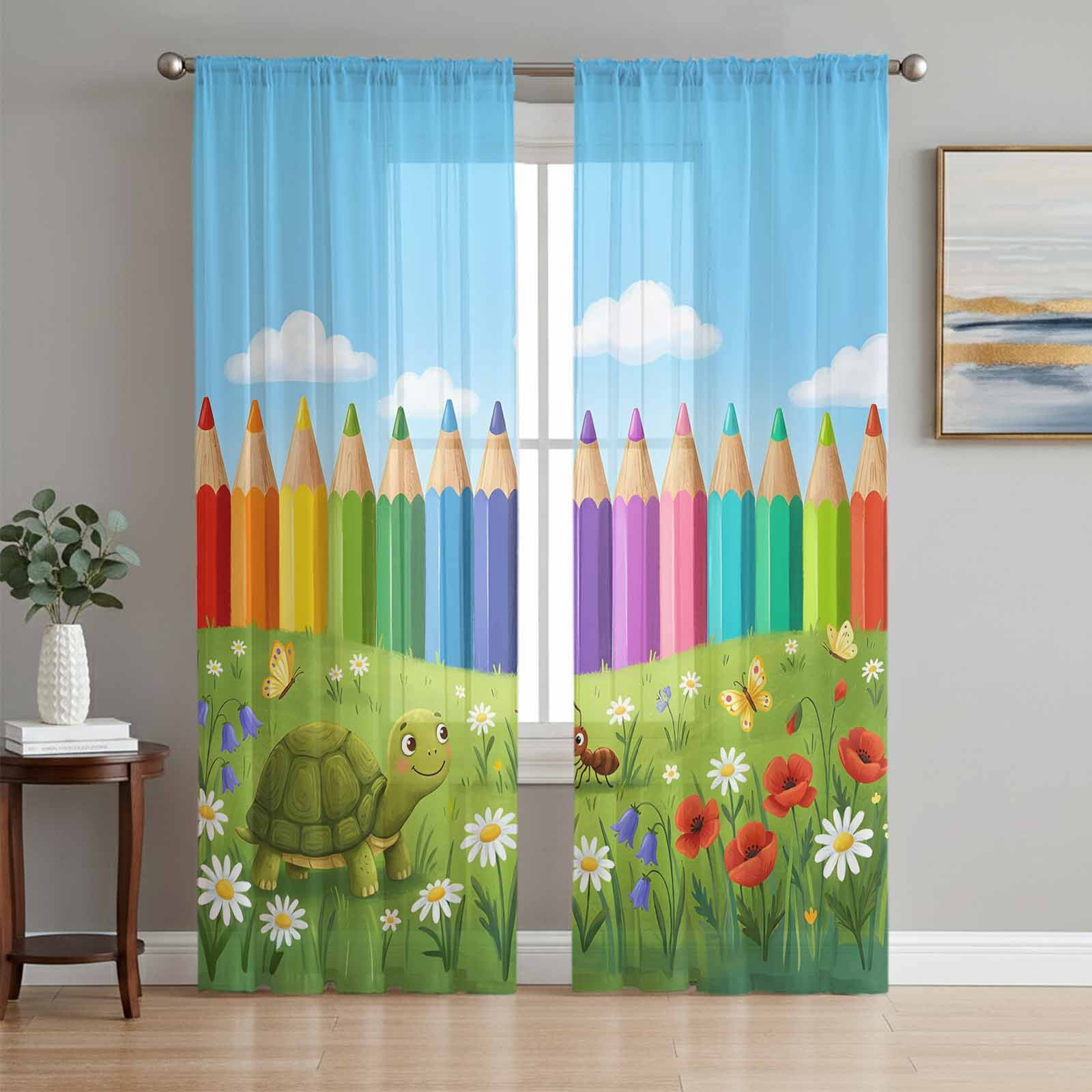 Cartoon Cute Sheer Curtains for Living Room Bedroom Country Colorful ...