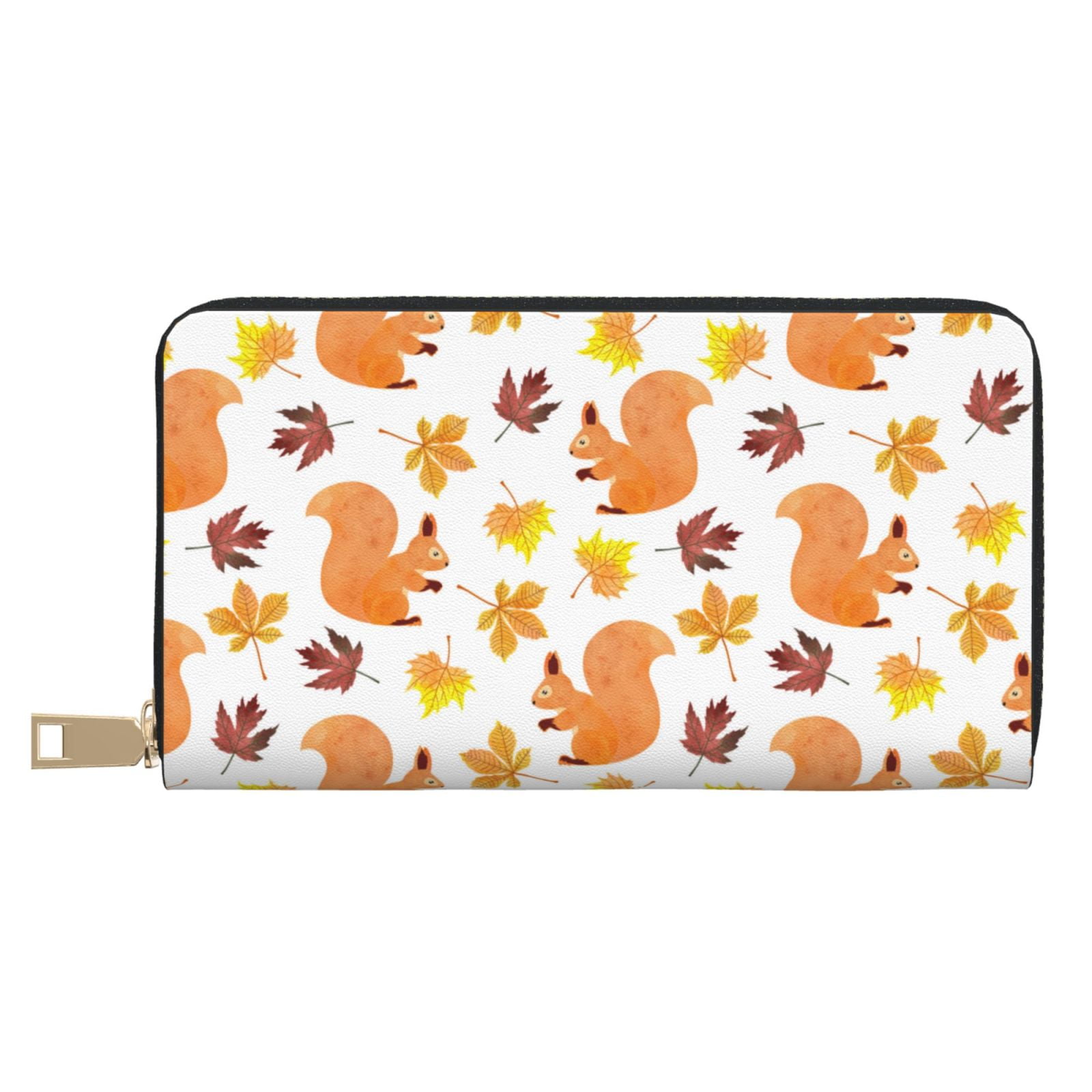 Cartoon Cute Squirrel Maple Leaf Wallet Women, Leather Bifold Multi ...