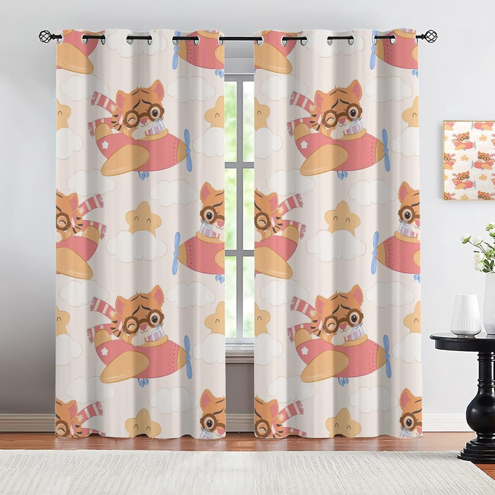 Cartoon Cute Tiger Curtains For Kids Room， Stars Clouds Bedroom ...