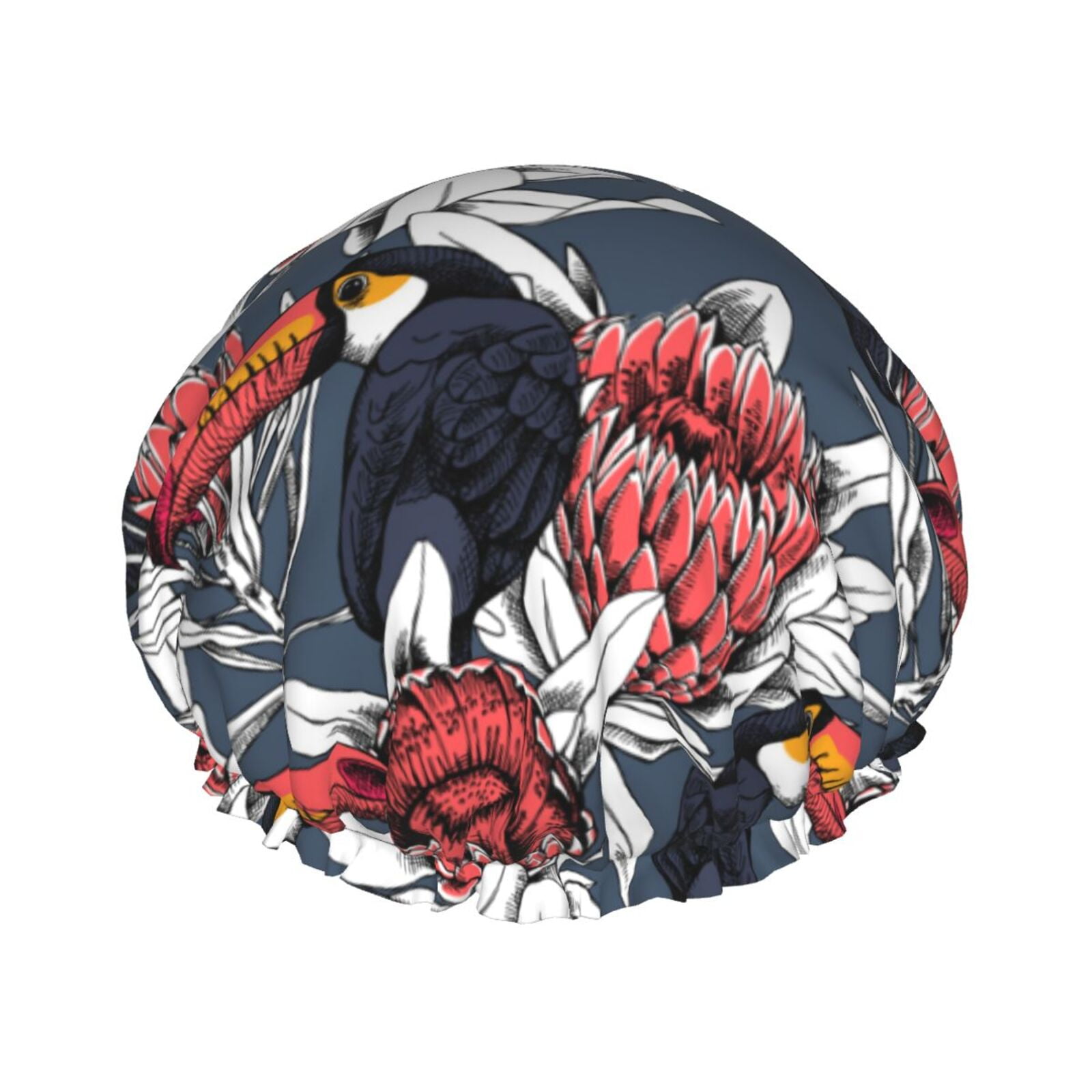 Cartoon Cute Toucan Bird Flower Shower Cap, Reusable Bath Hair Hat for ...