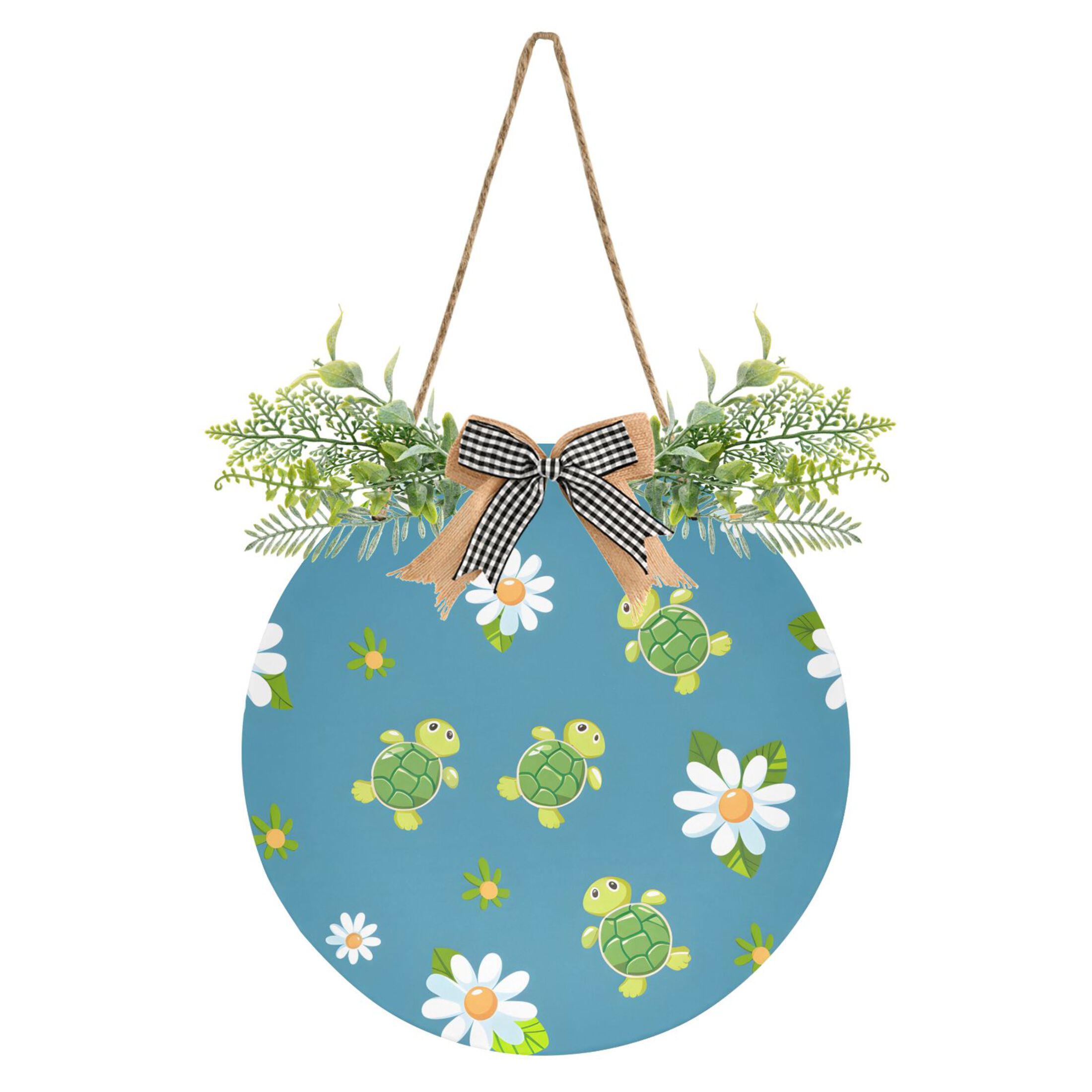 Cartoon Cute Turtles and Daisies Welcome Front Door Sign Round 12 inch ...
