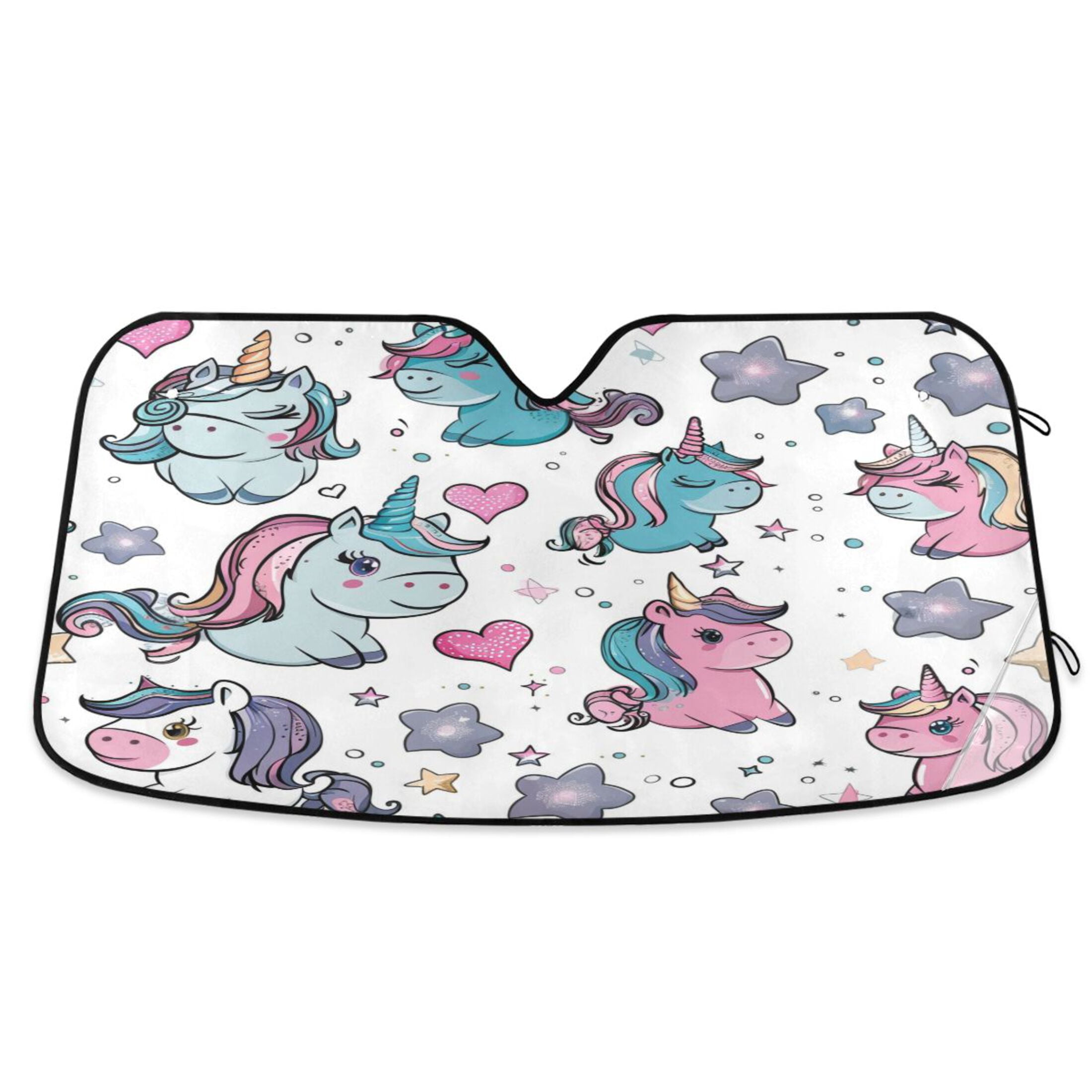 Cartoon Cute Unicorns Stars Windshield Sun Shade Automobile Visor Accordion Folding Car ...