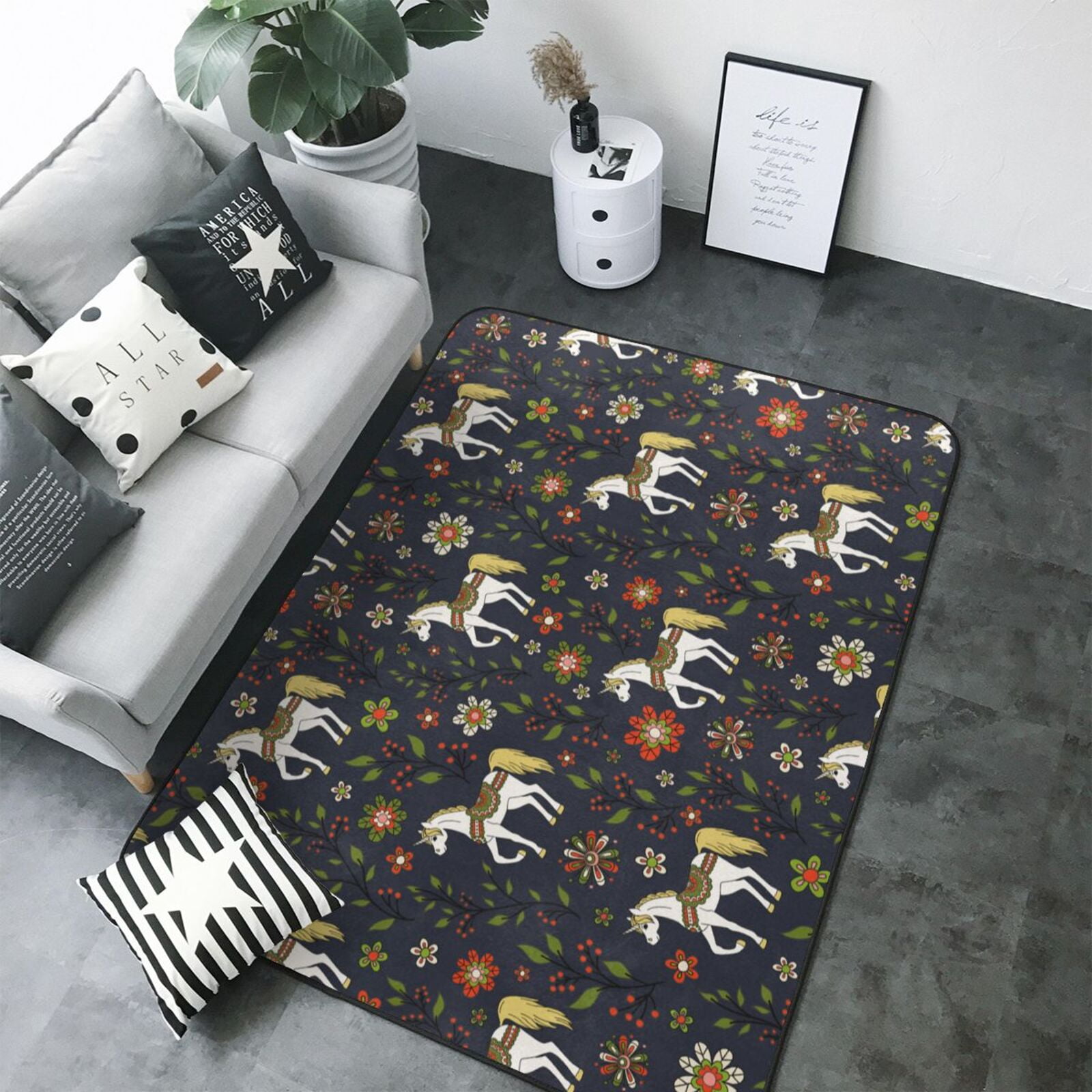 Cartoon Cute White Horse Flower Area Rugs for Living Room Bedroom, 5x7 ...