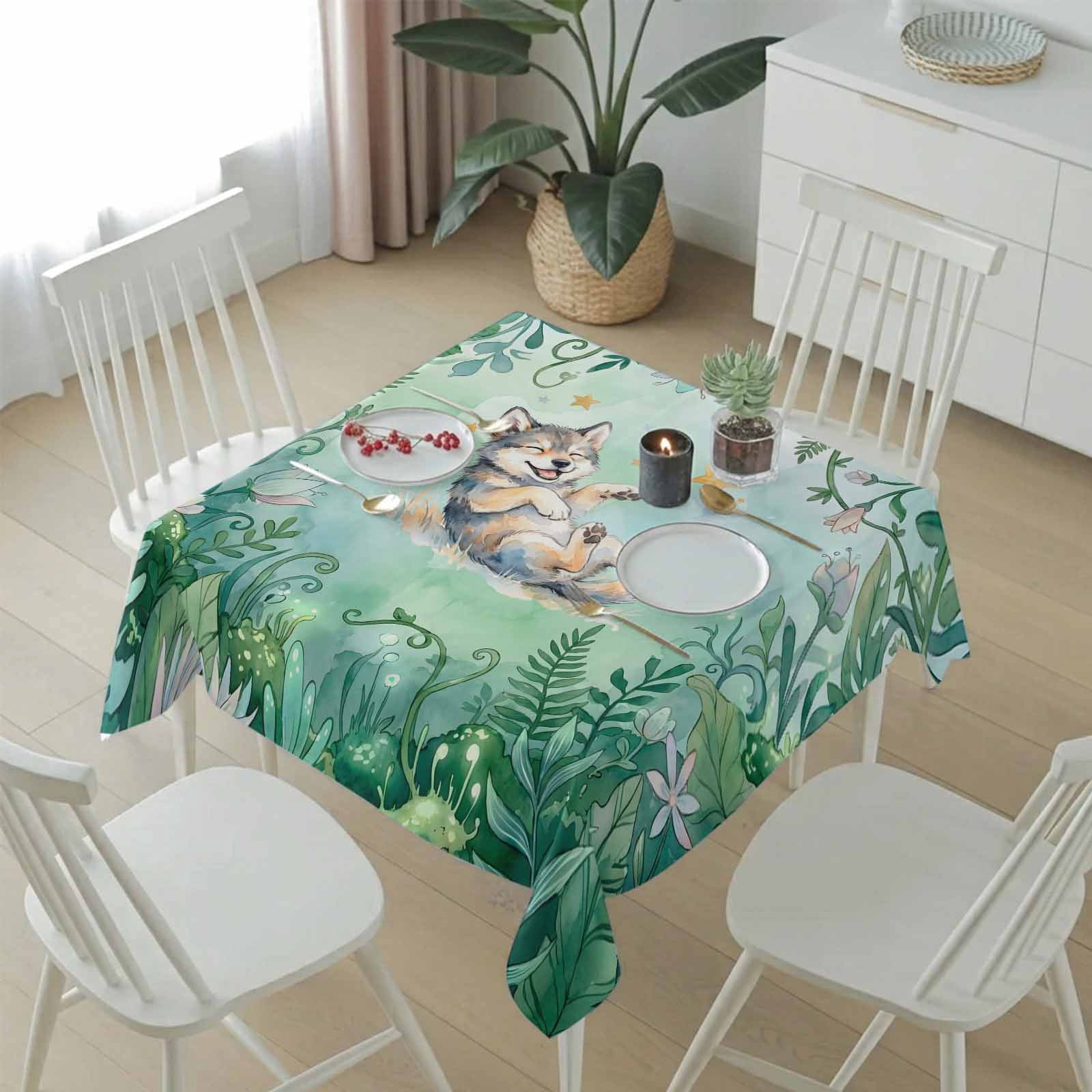 Cartoon Cute Wolf Stars Table Cloth 54x54in, Waterproof Square ...