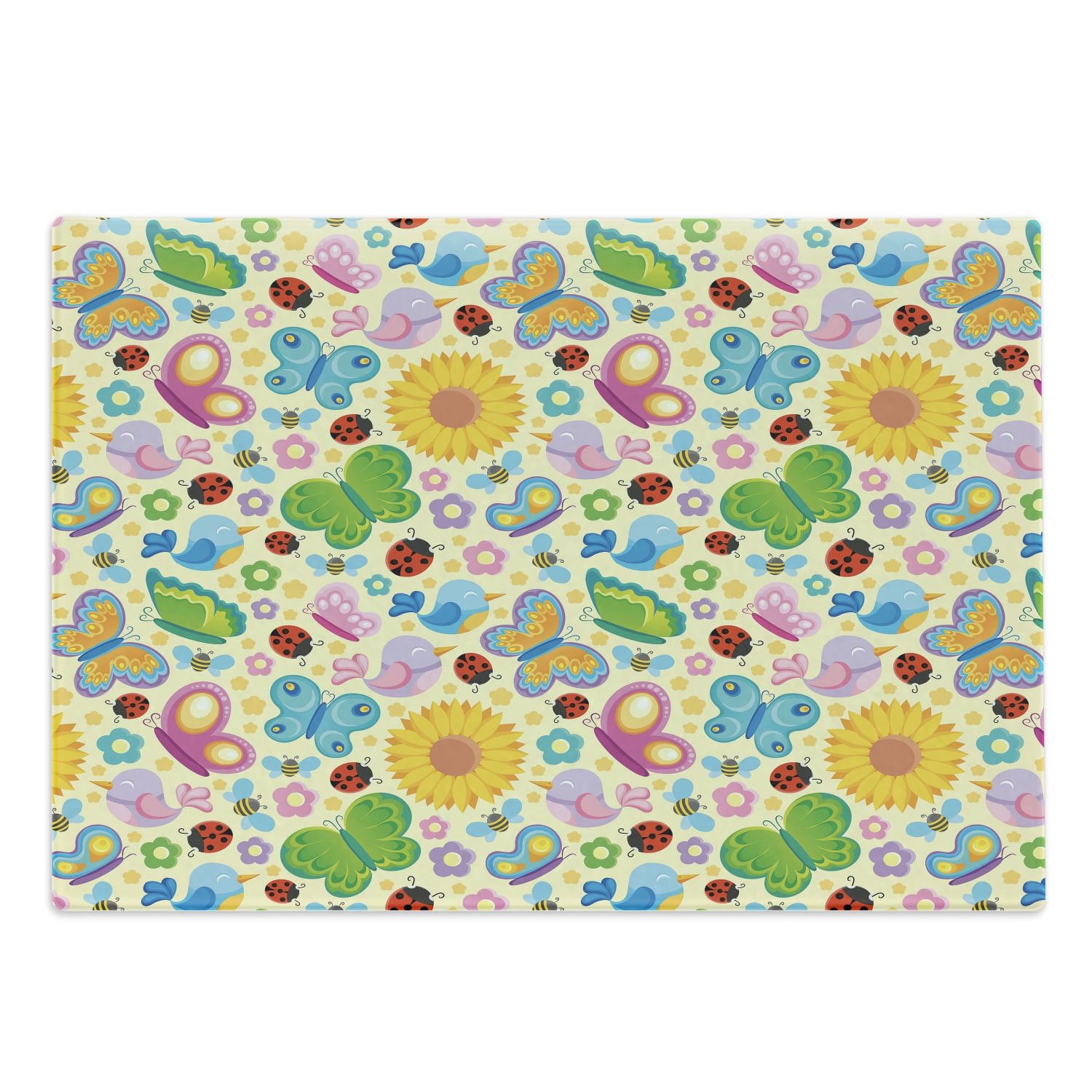 Cartoon Cutting Board, Spring Themed Vivid Colored Seasonal Elements ...