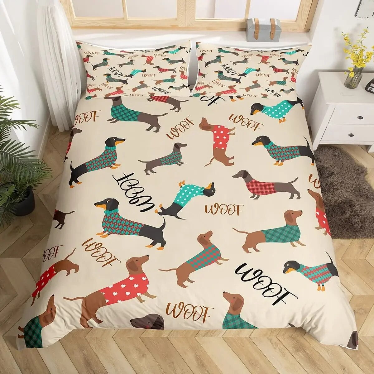 Cartoon Dachshund Bedding Set Cute Sausage Dog Duvet Cover Set Pet ...