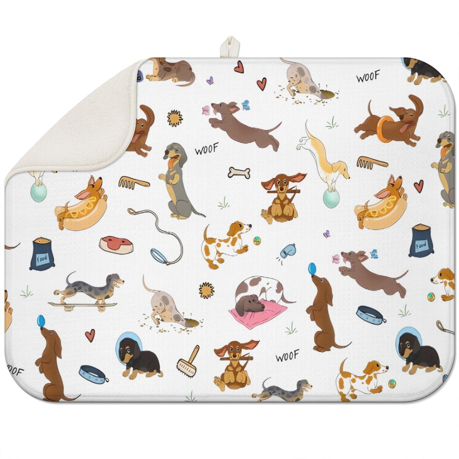 Cartoon Dachshund Dish Drying Mat for Kitchen 1 Pack, Ultra Absorbent ...