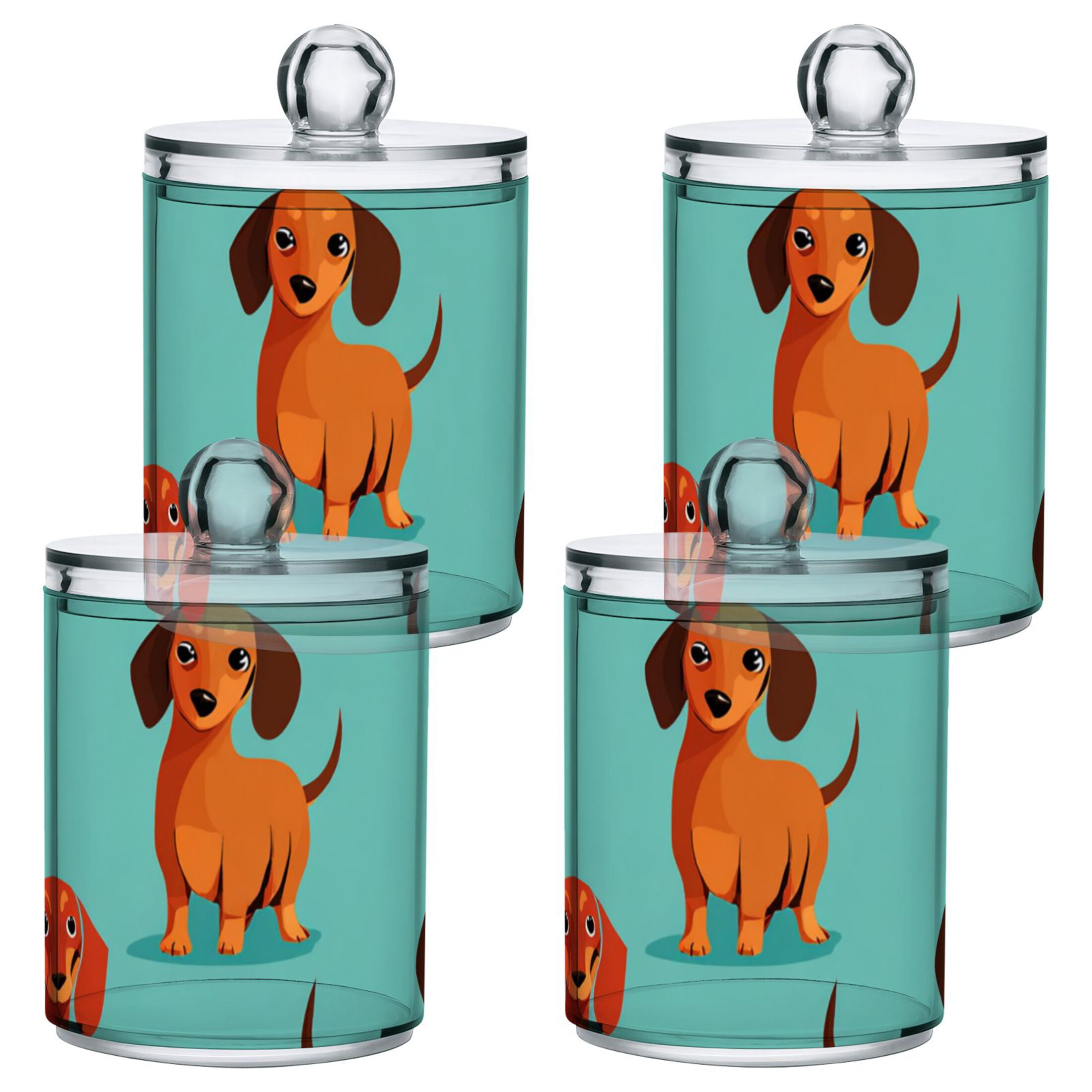 Cartoon Dachshund Dogs Translucent Plastic Cans Storage Canisters with ...