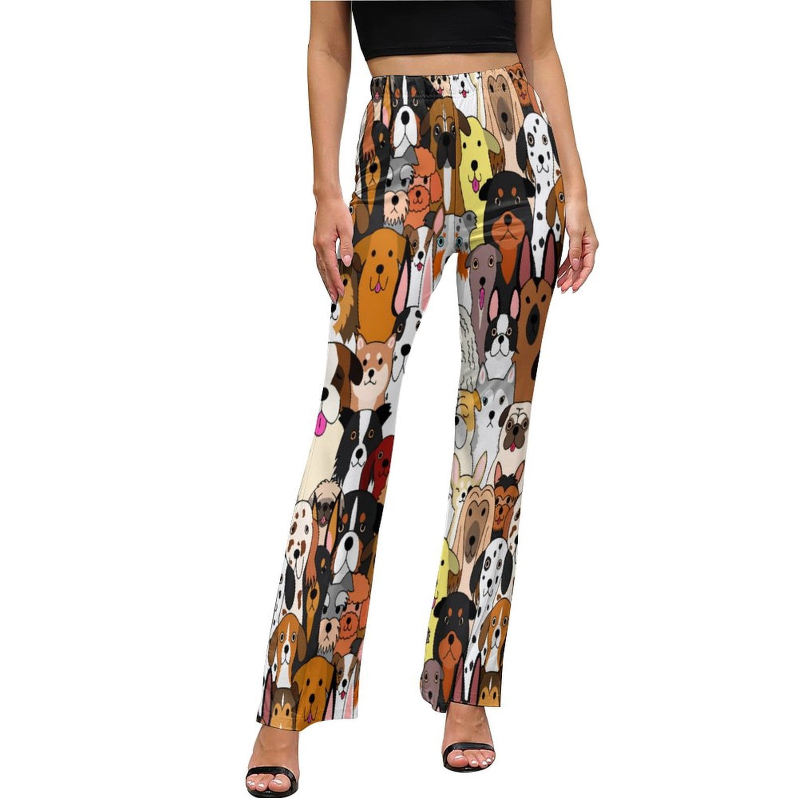 Cartoon Dachshund Puppy Dog Stylish High Waisted Casual Flared Trousers ...