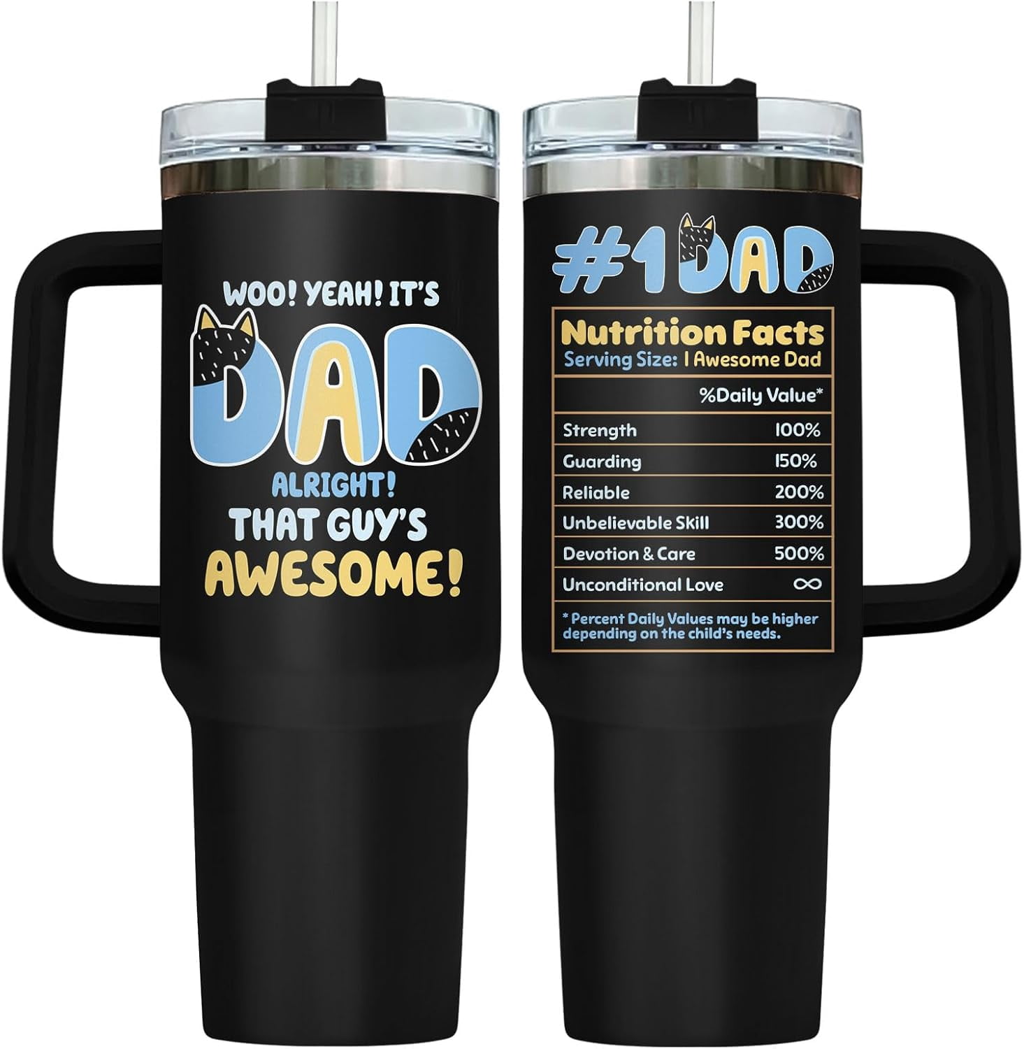 Cartoon Dad Tumbler with Handle and Straw, 40oz Dad Tumbler, Awesome ...