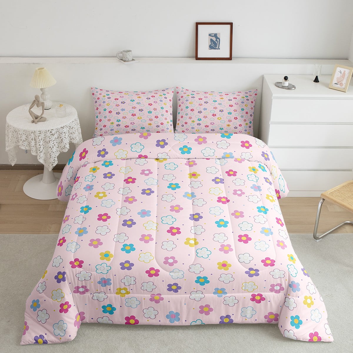 Cartoon Daisy Comforter Set,Watercolor Sun Flowers Princess Bedding Set ...