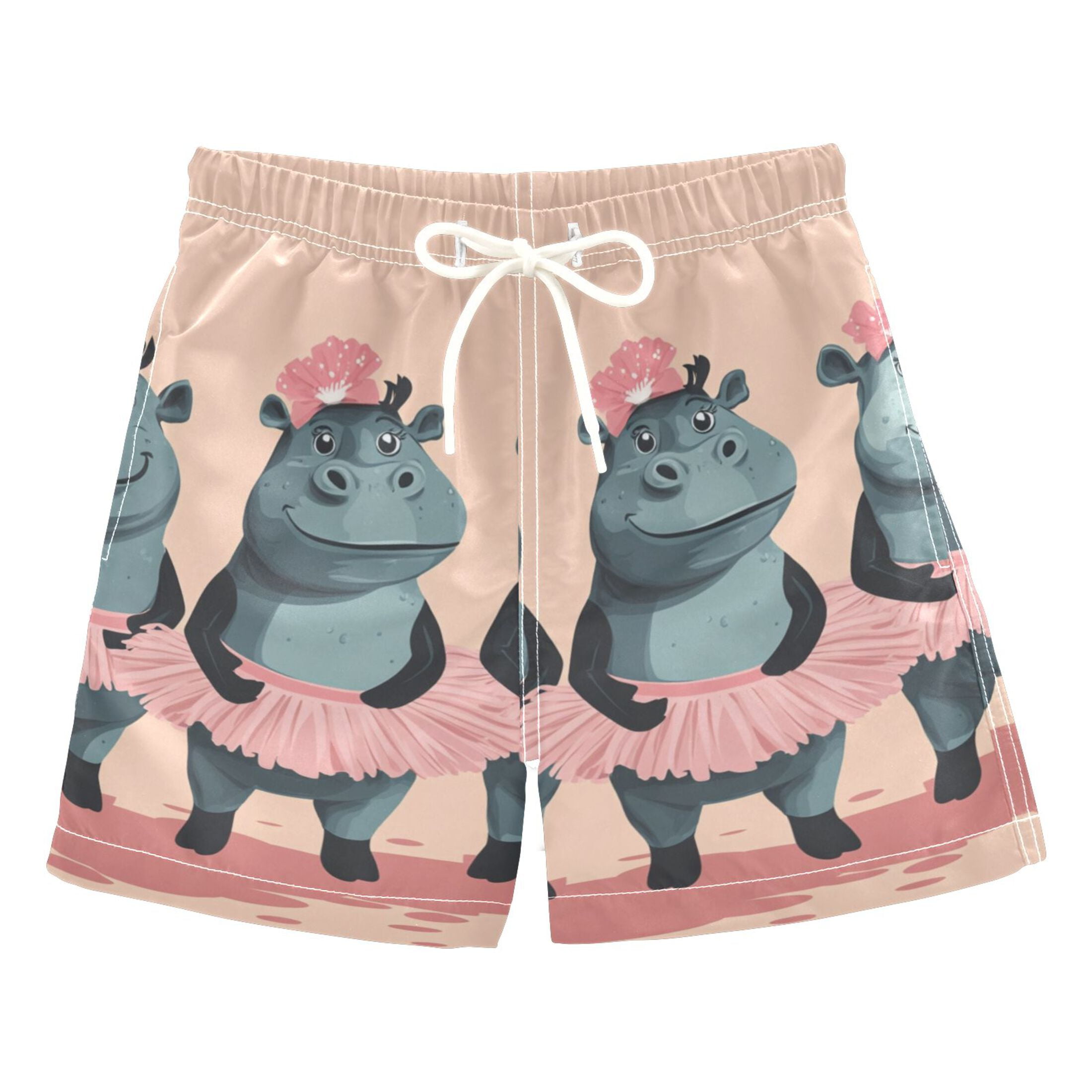 Cartoon Dancing Hippo Boys Swim Trunks Quick Dry Boy Swim Shorts for 3 ...
