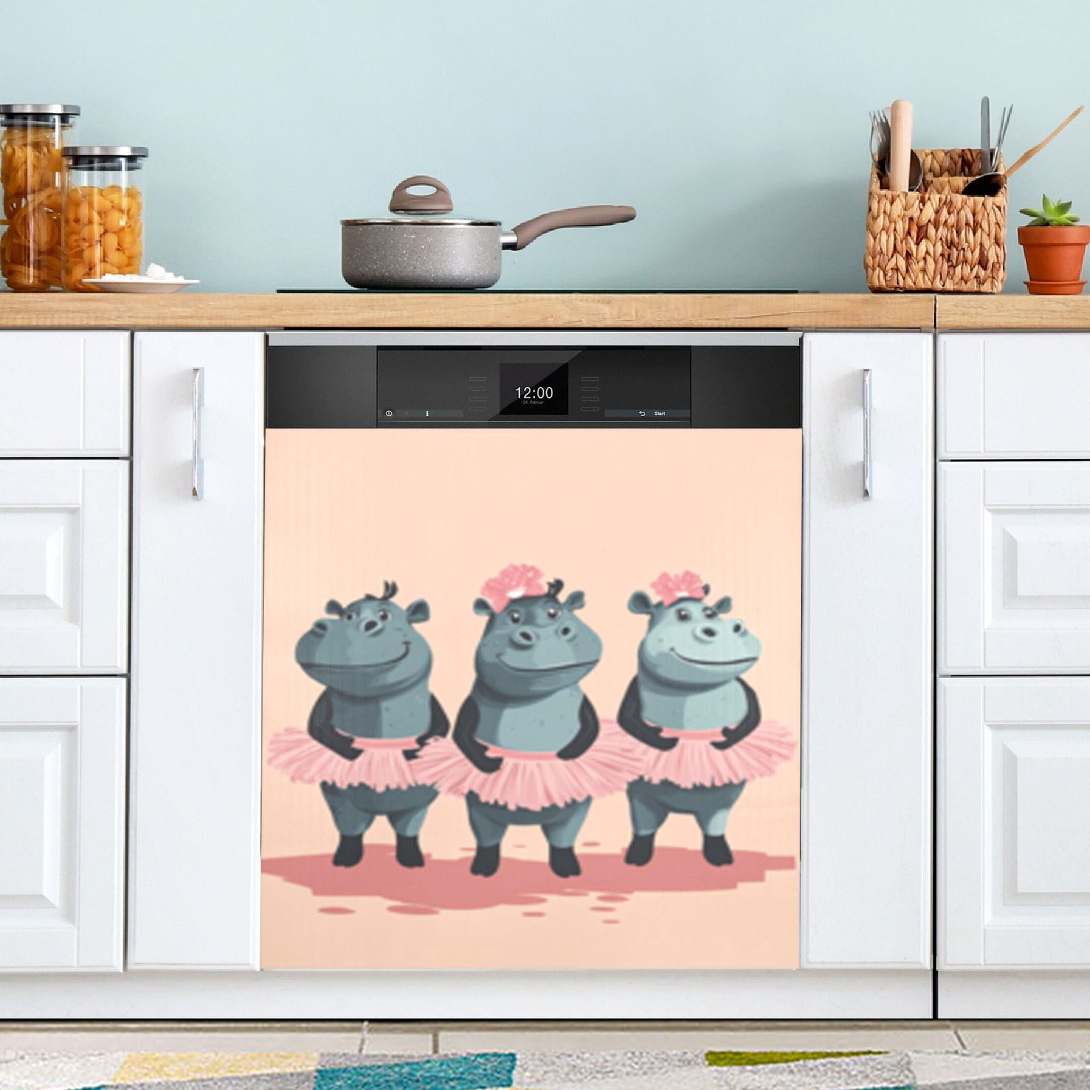 Cartoon Dancing Hippo Christmas Dishwasher Magnet Cover Reuseable ...