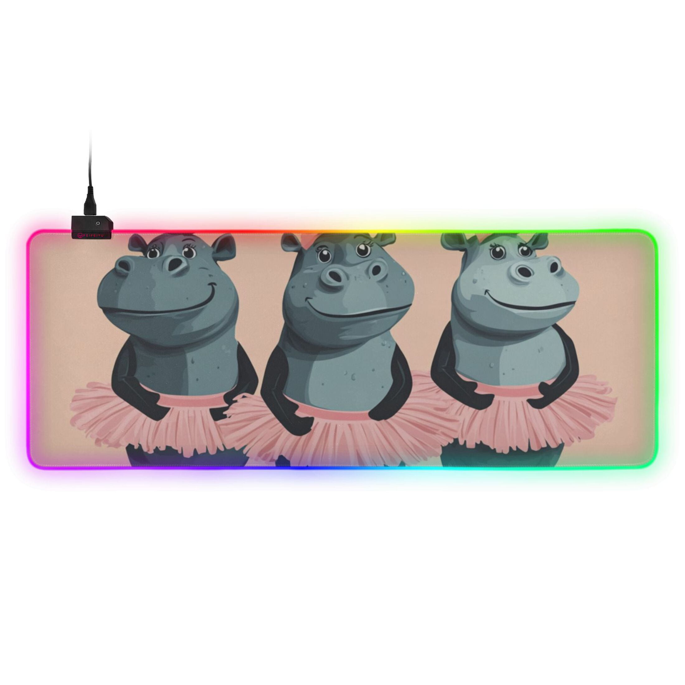 Cartoon Dancing Hippo RGB Gaming Mouse Pad Large Keyboard Mat Rubber ...