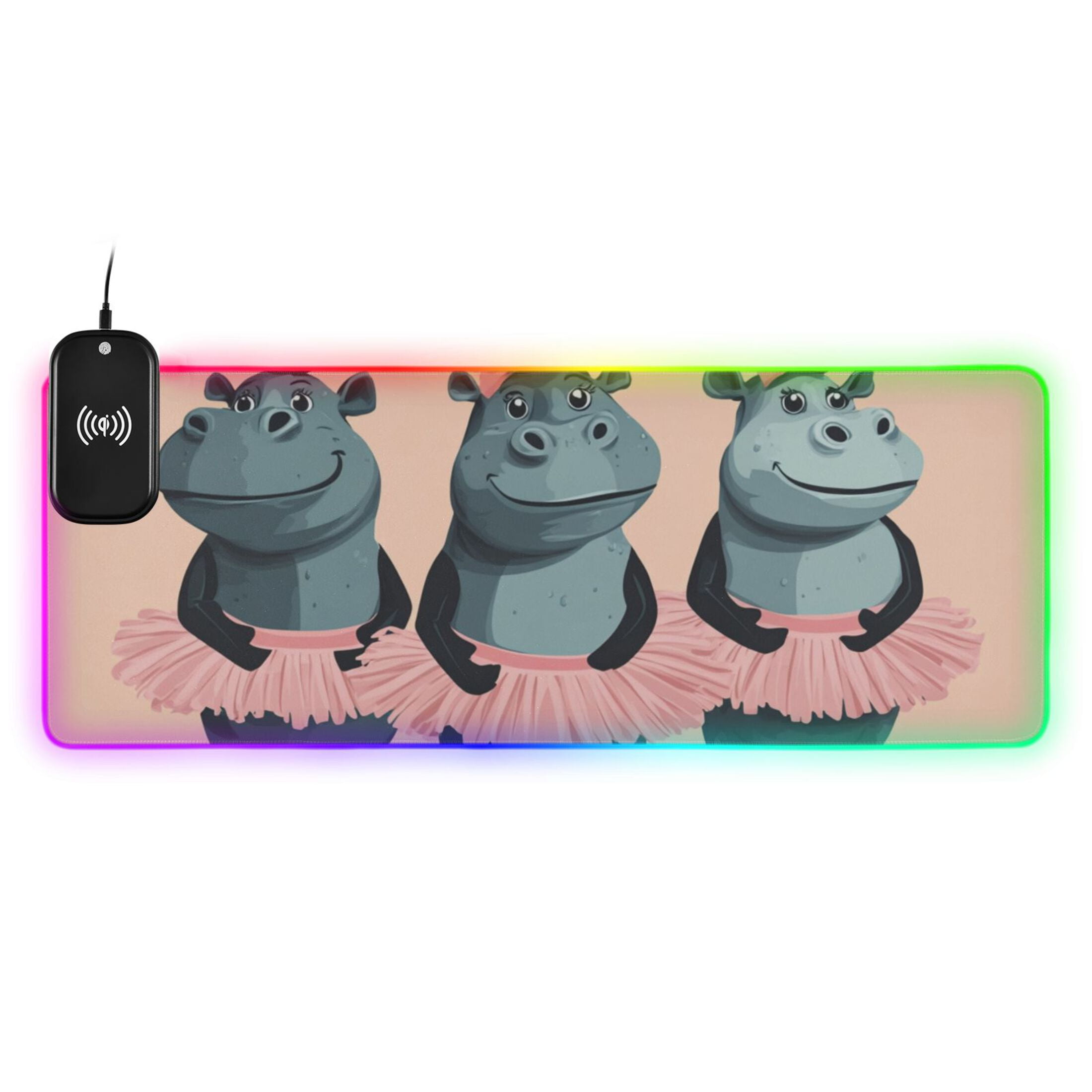 Cartoon Dancing Hippo Wireless Charging RGB Gaming Mouse Pad Large ...