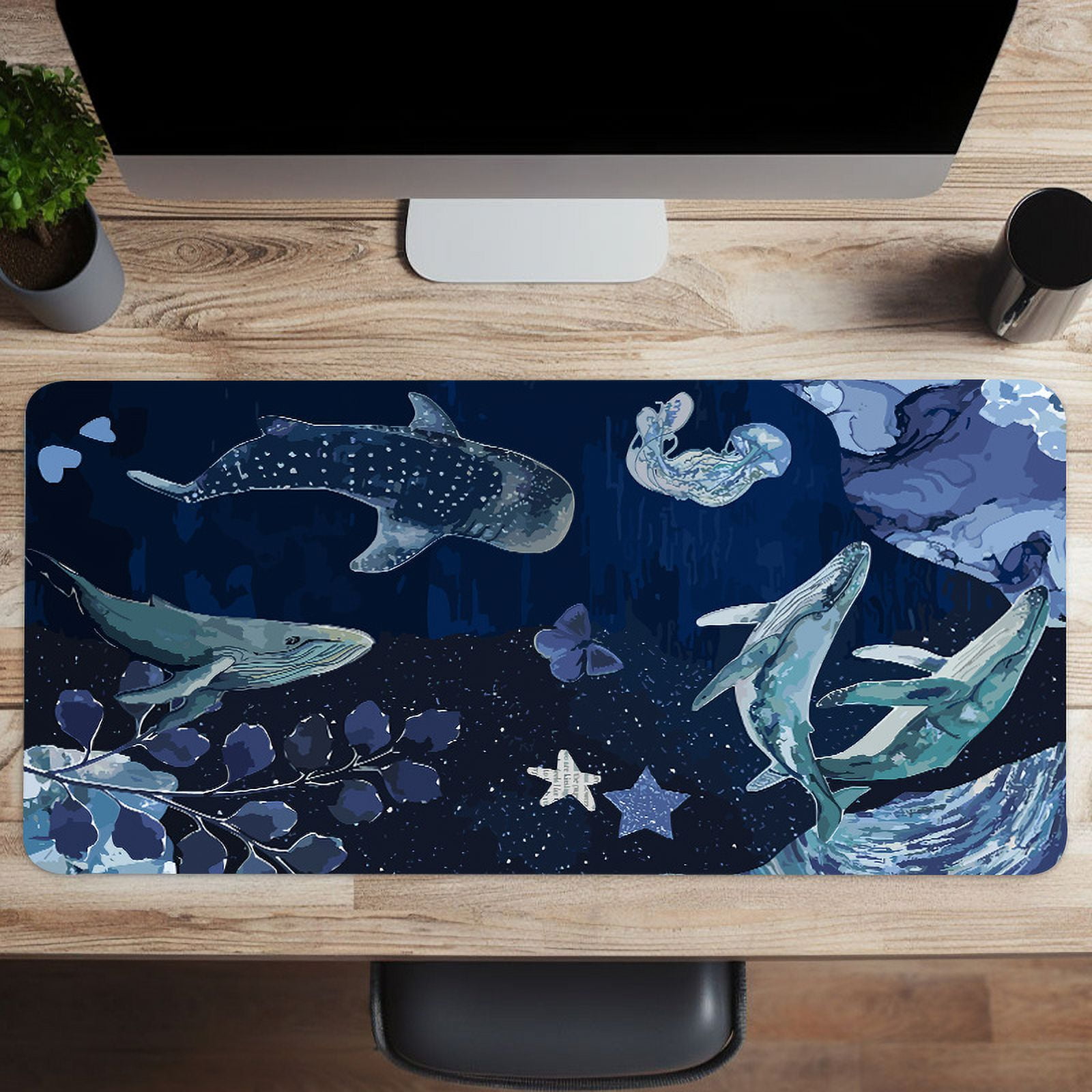 Cartoon Dark Sea Whale Large Gaming Mousepad Computer HD Keyboard Pad ...