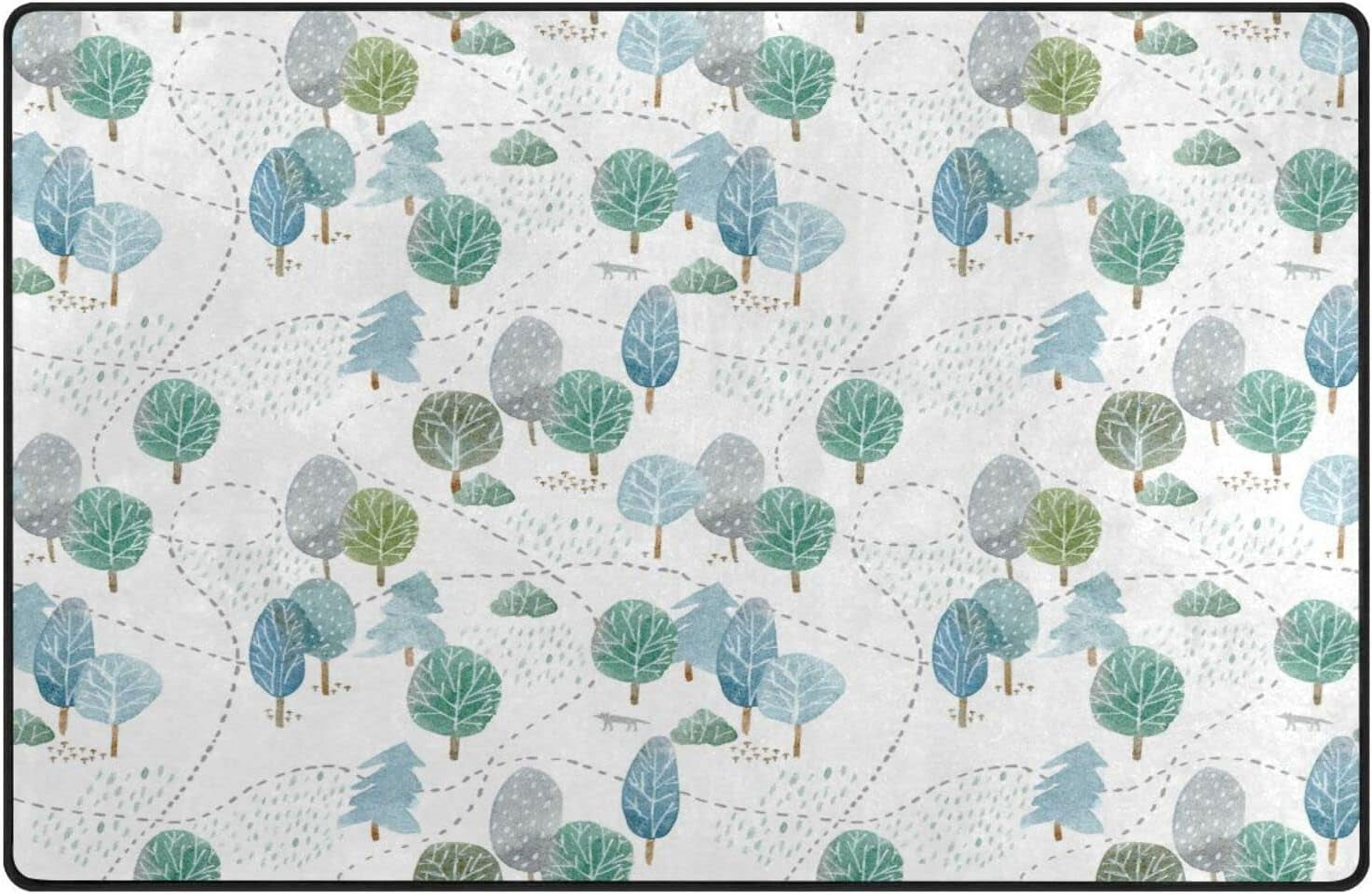 Cartoon Deciduous Tree Area Rugs Colorful Large Non-Slip Floor Matative ...