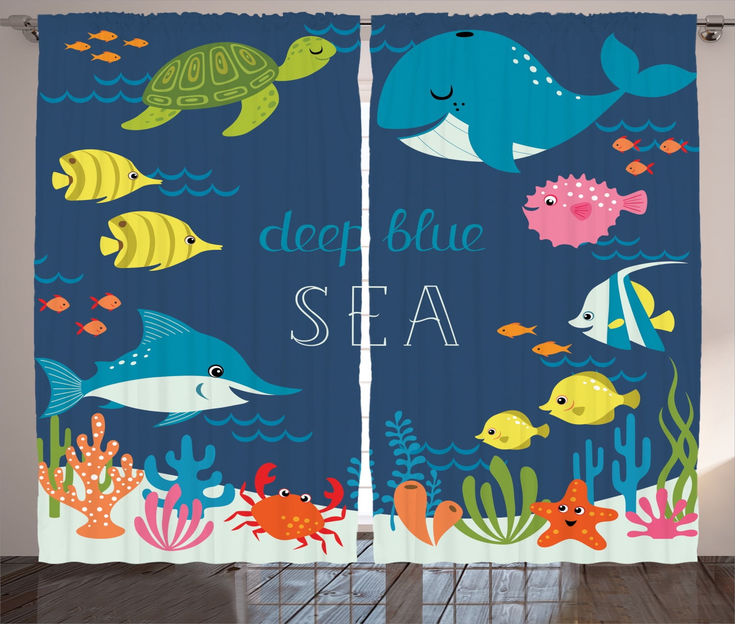 Ambesonne Underwater Curtains 2 Panel Set, Algaes Coral Reefs, 108" x ...