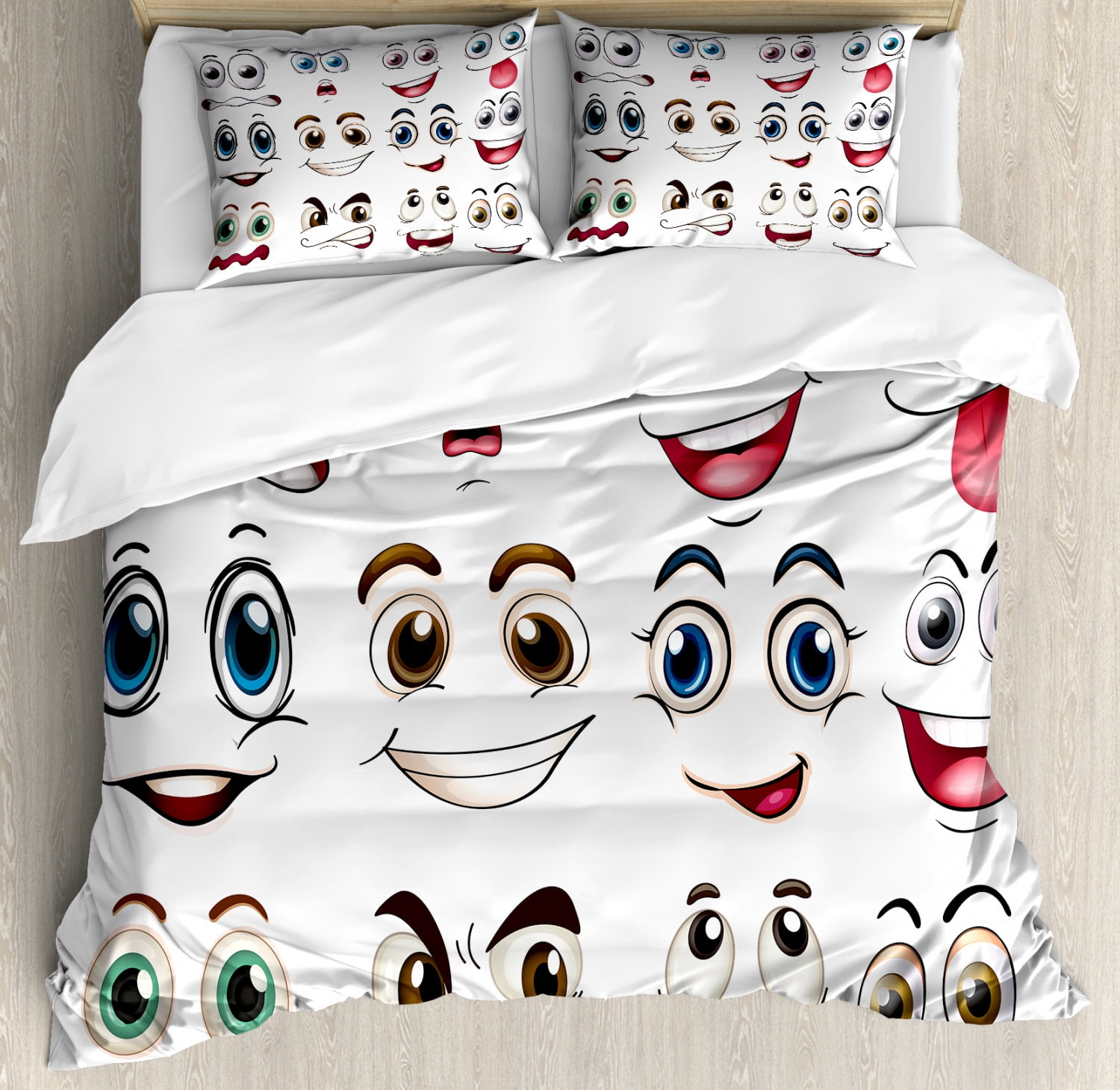 Cartoon Decor Queen Size Duvet Cover Set, Smiley Face Emoji Cartoon ...